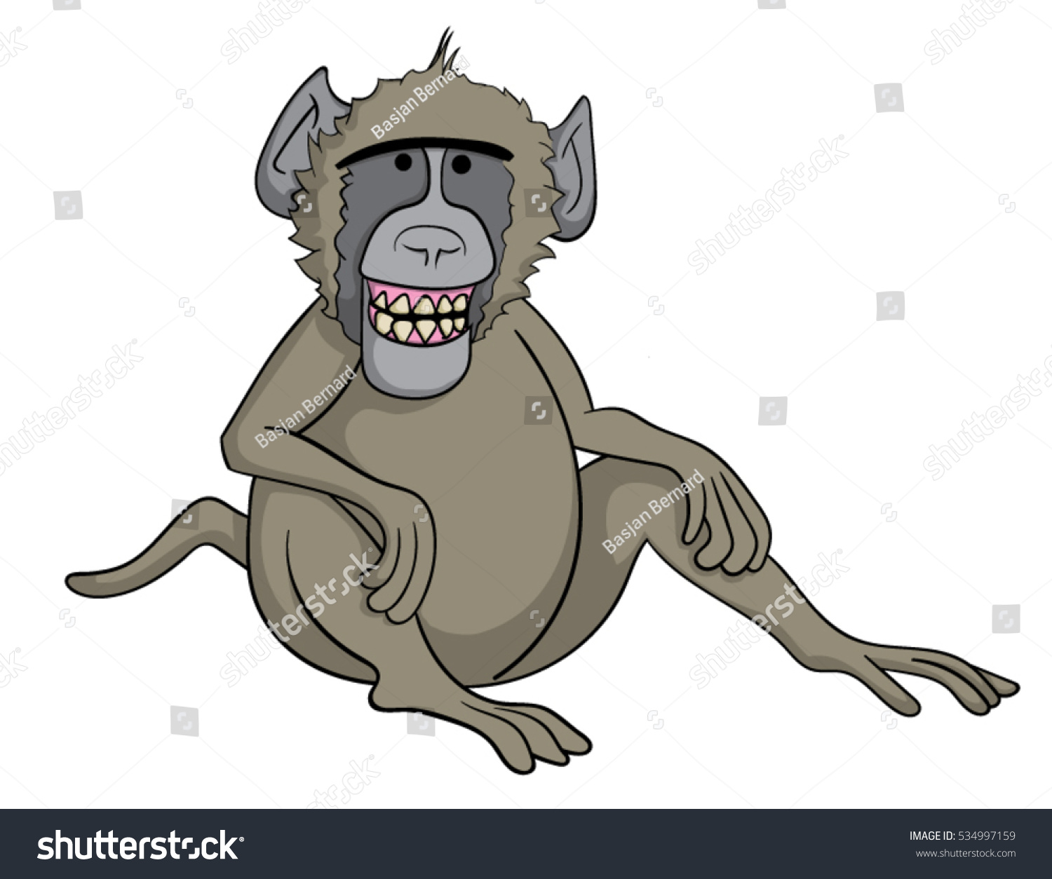 Cartoon Baboon Sitting Smiling: vector de stock (libre de regalías ...