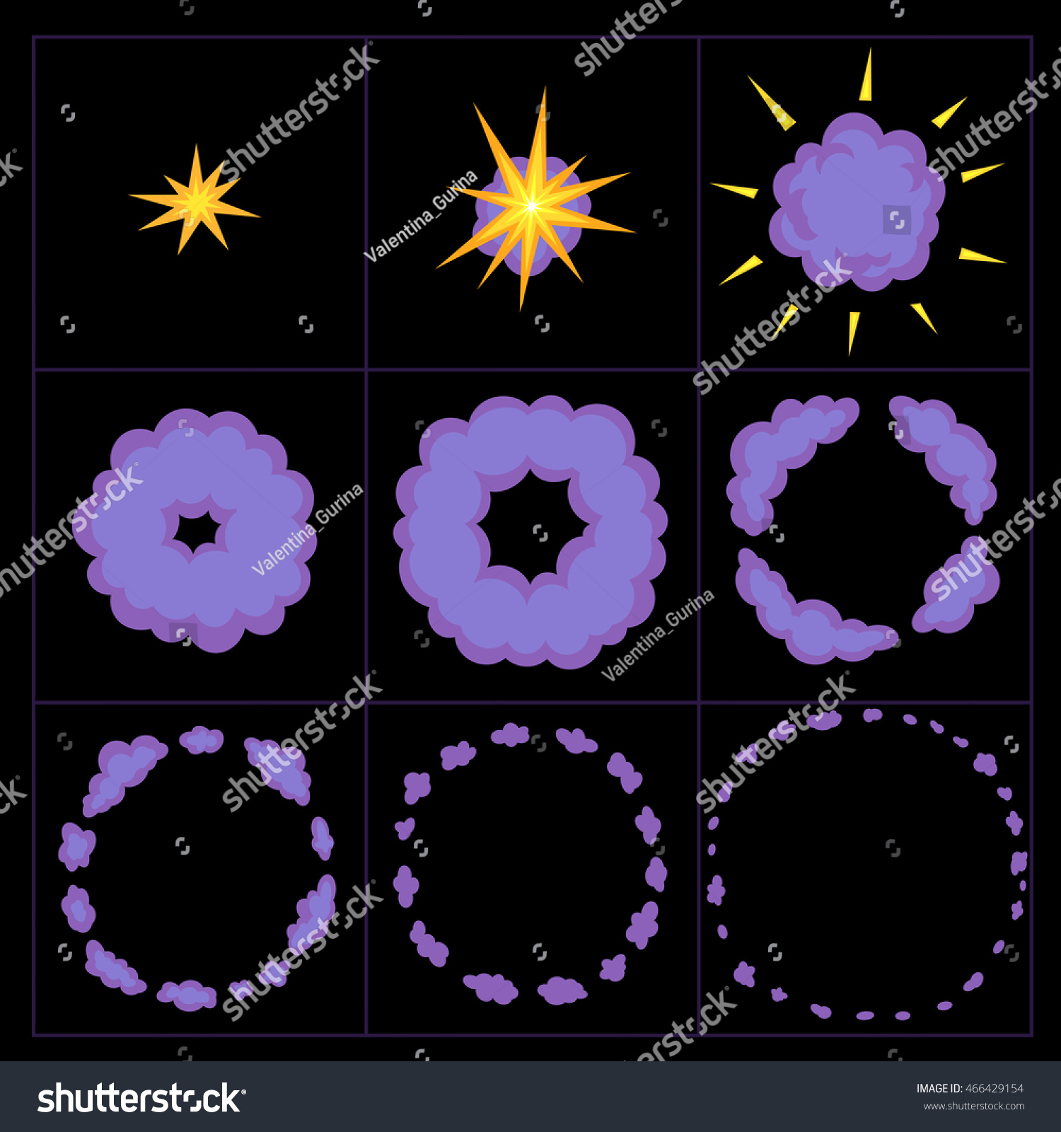 Cartoon Bang Explode Effect Animation Frames Stock Vector (Royalty Free ...