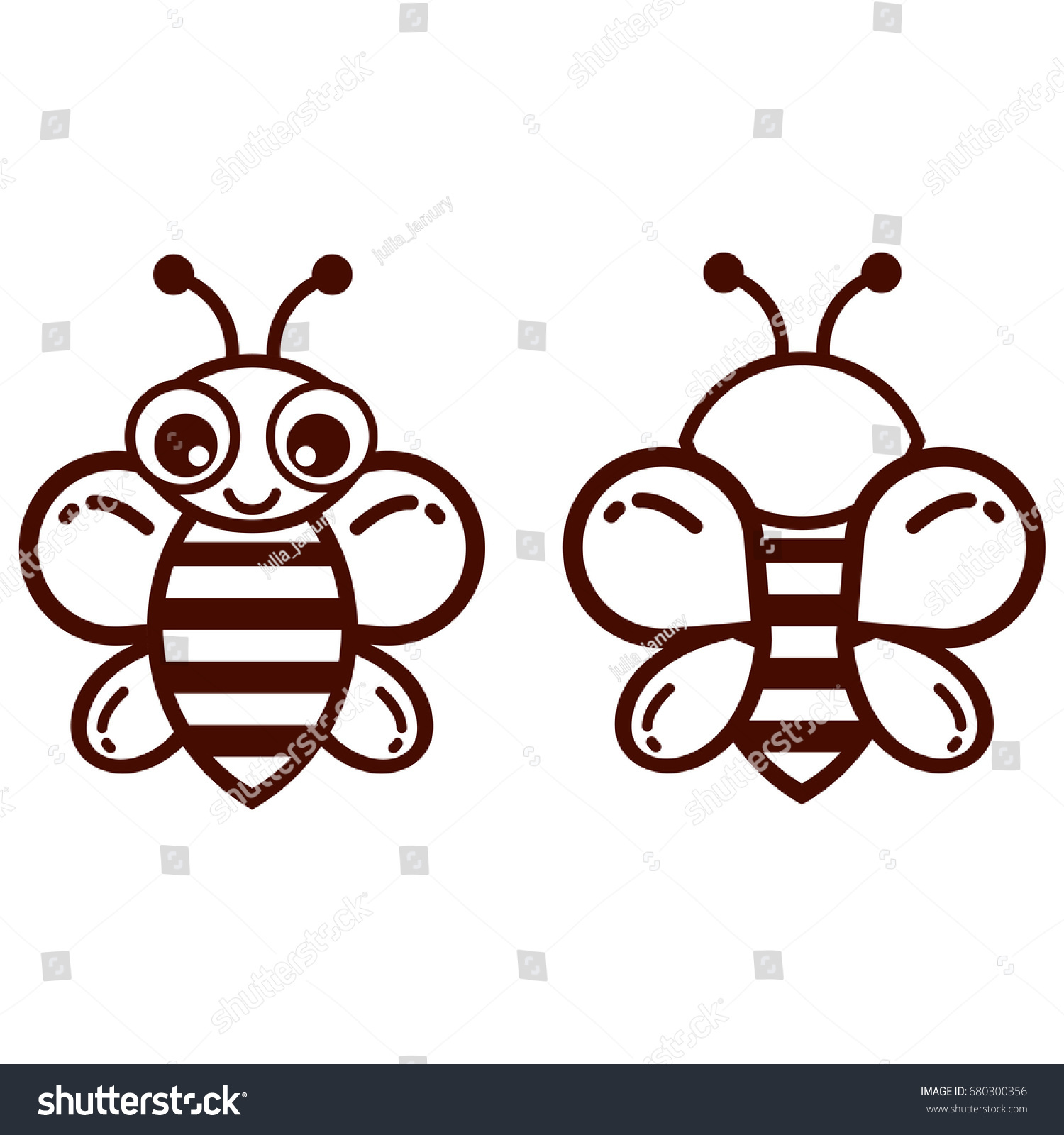 Cartoon Bee Outline Vector Stock Vector (Royalty Free) 680300356 ...