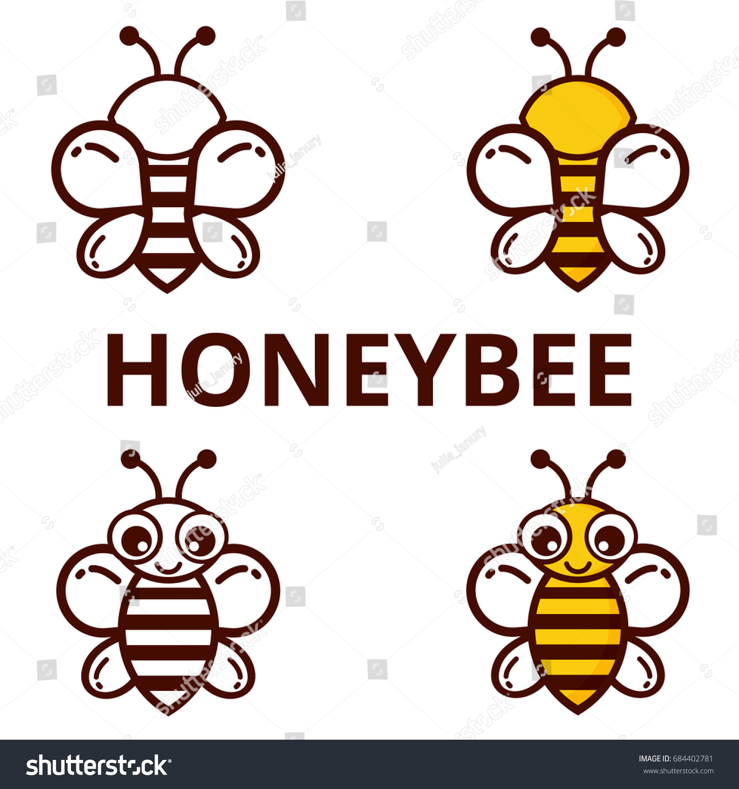 Cartoon Bee Outline Vector Set Text Stock Vector (Royalty Free) 684402781