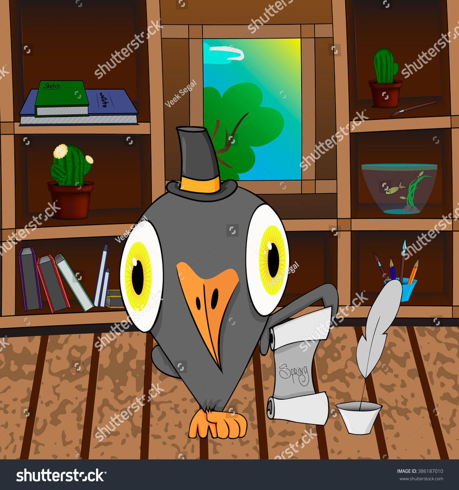 Cartoon Bird Holding Scroll Paper Stock Vector (Royalty Free) 386187010