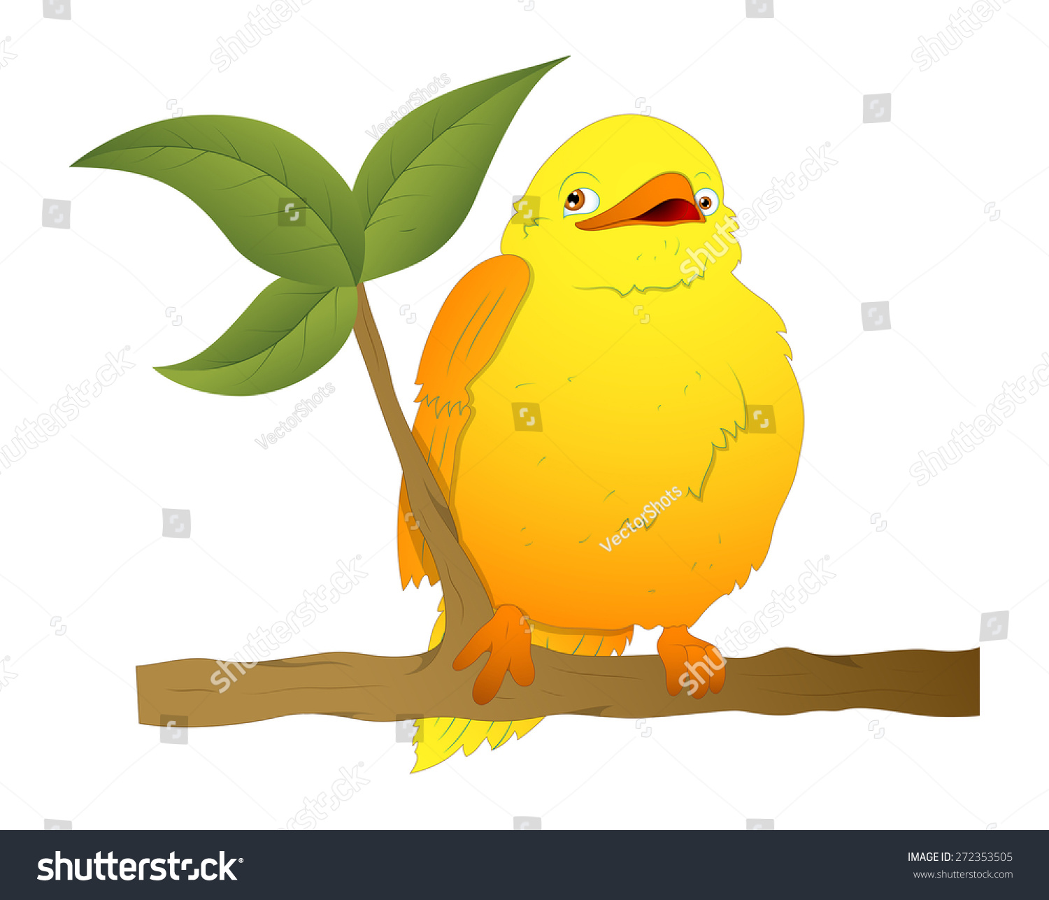 Cartoon Bird On Branch Vector Stock Vector (Royalty Free) 272353505 ...
