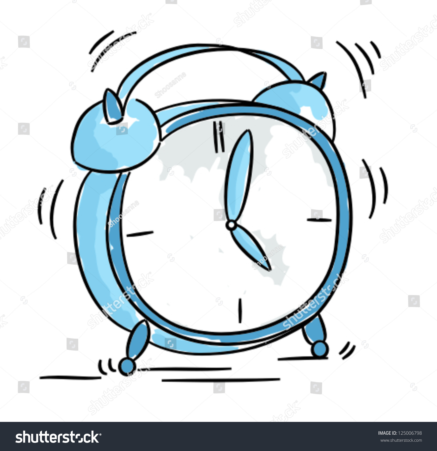 Cartoon Blue Ringing Alarm Clock Vector 스톡 벡터(로열티 프리) 125006798