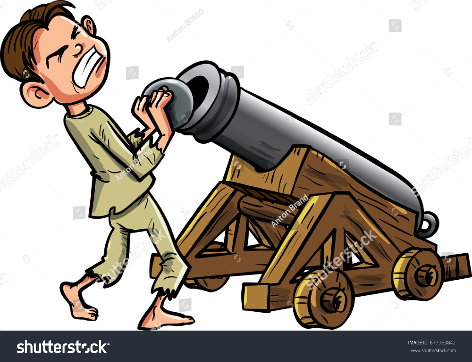 Cartoon Boy Loading Old Cannon: เวกเตอร์สต็อก (ปลอดค่าลิขสิทธิ์ ...
