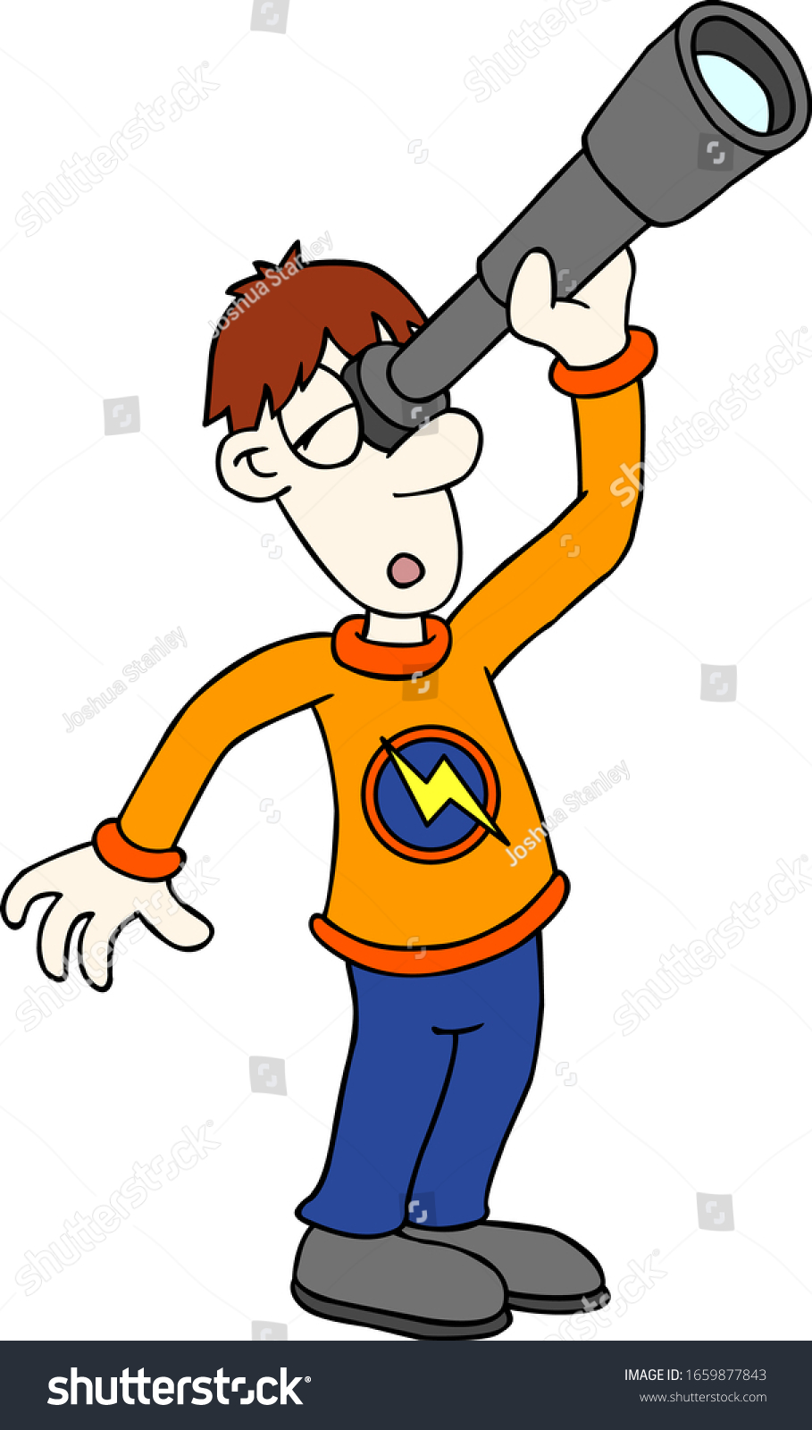 Cartoon Boy Looking Through Telescope: เวกเตอร์สต็อก (ปลอดค่าลิขสิทธิ์ ...