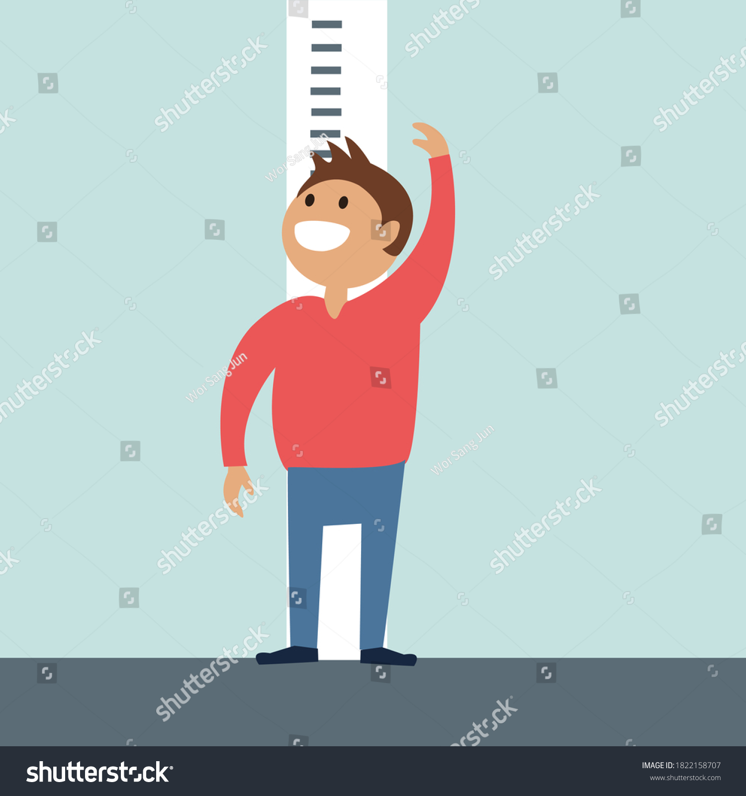 Cartoon Boy Measuring Height Wall: เวกเตอร์สต็อก (ปลอดค่าลิขสิทธิ์ ...
