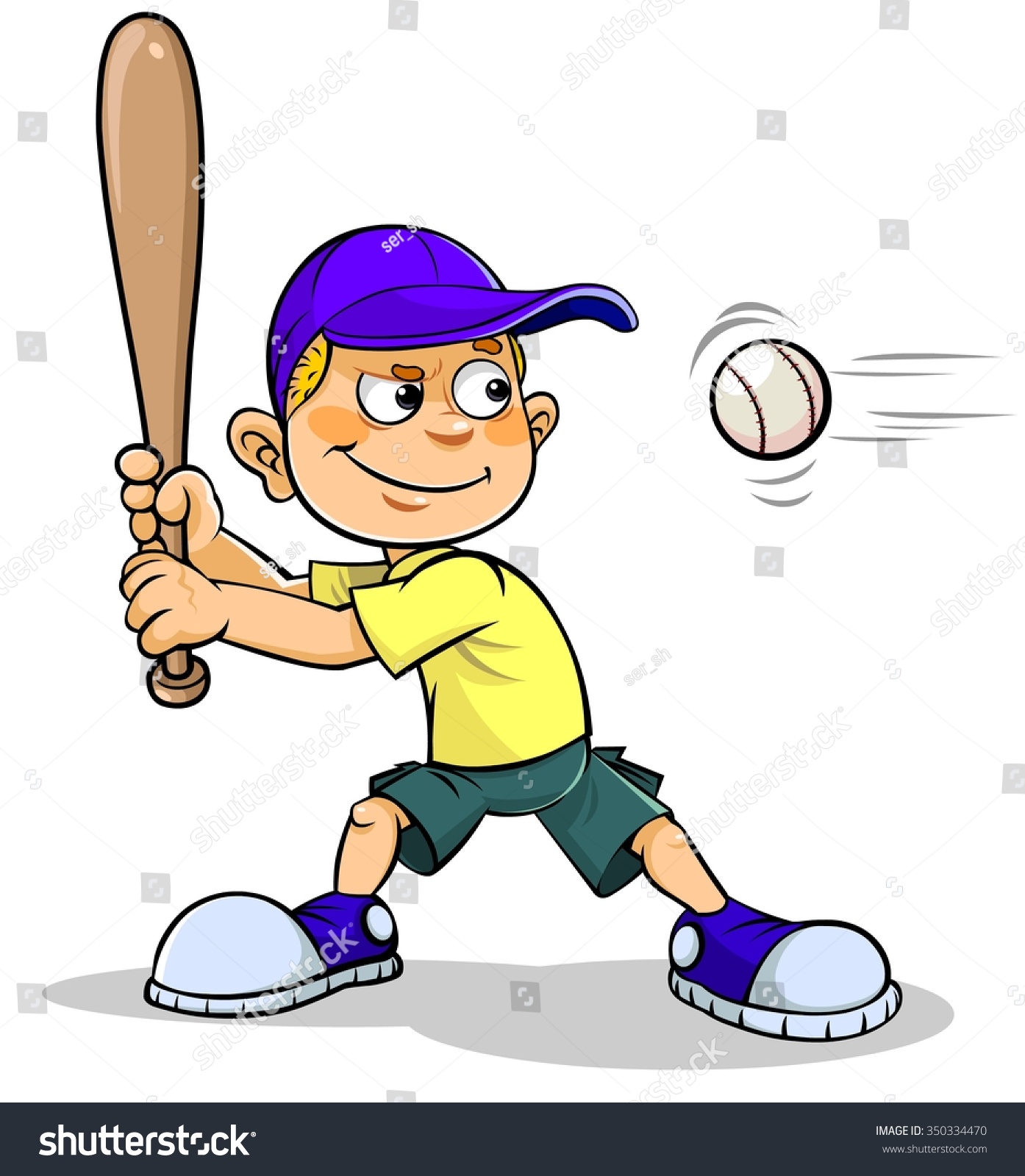 Cartoon Boy Playing Baseball Stock Vector 350334470 - Shutterstock