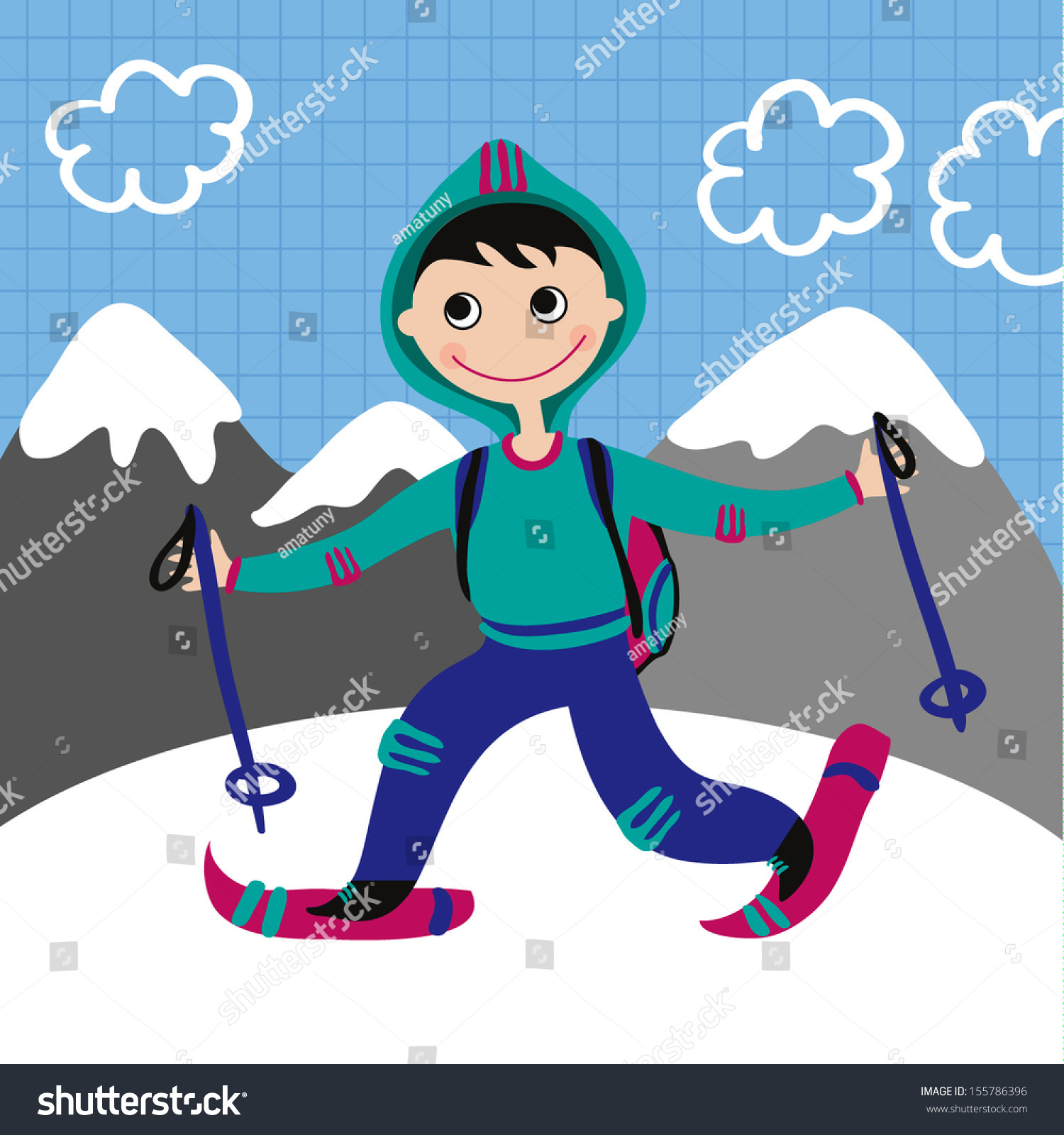 Cartoon Boy Skiing Stock Vector (Royalty Free) 155786396