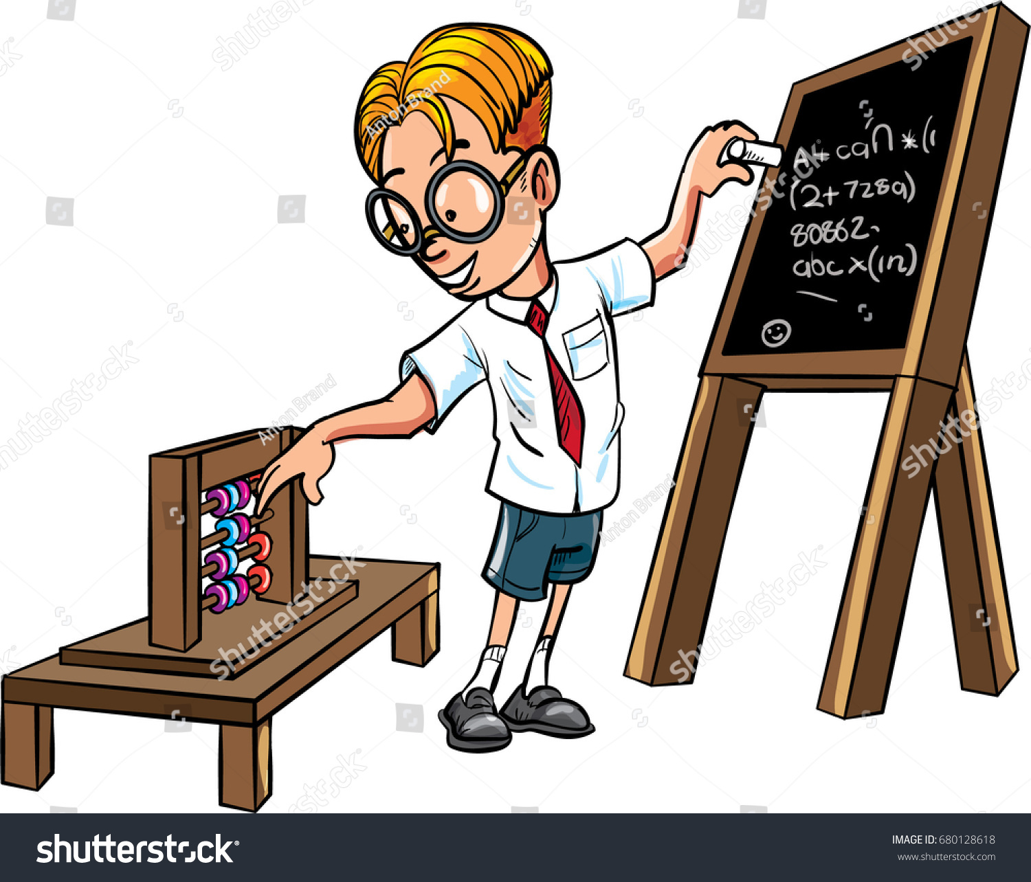 Vektor Stok Cartoon Boy Using Abacus Calculate Maths (Tanpa Royalti ...