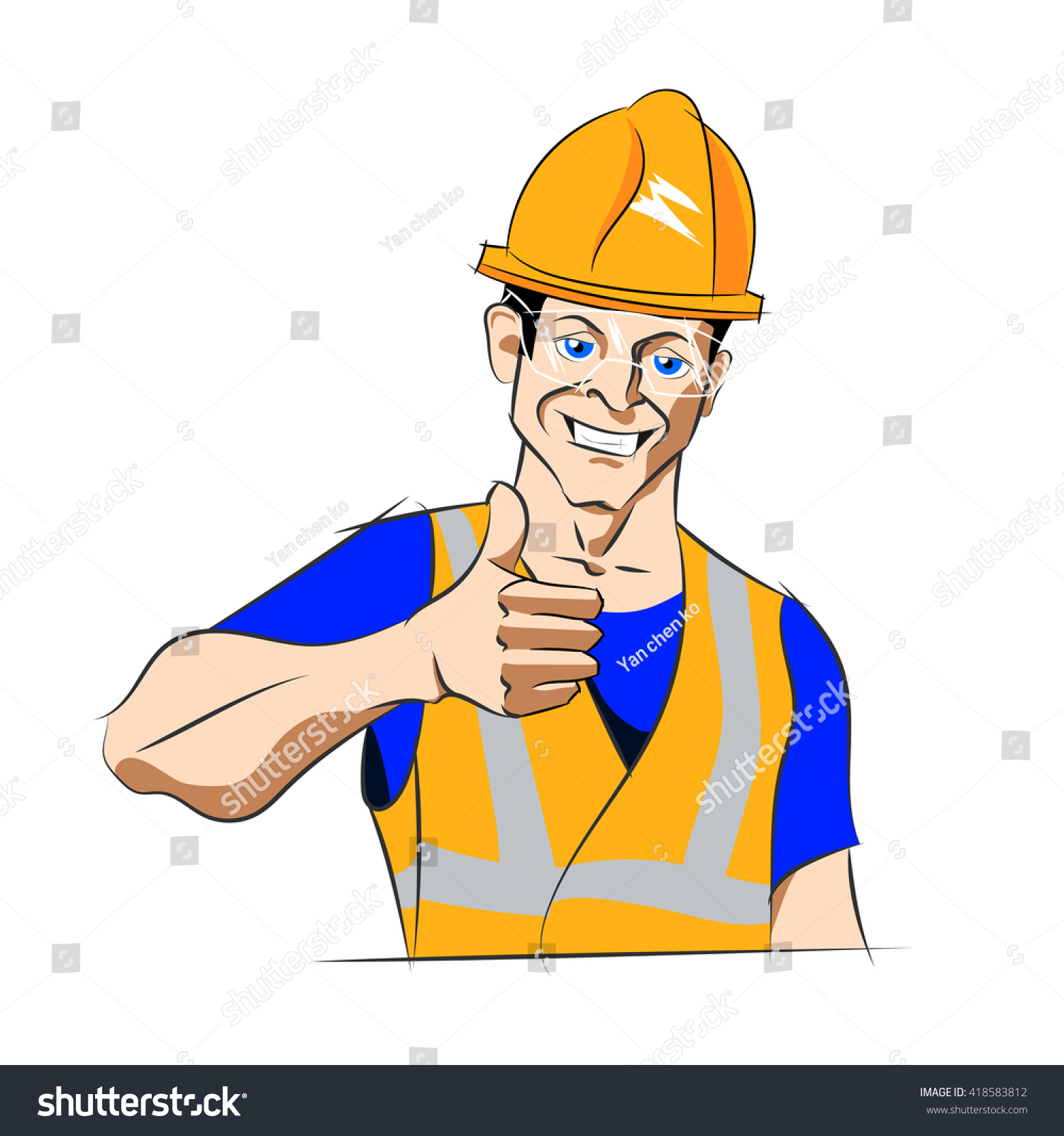 Cartoon Builder Shows Thumbs Stock Vector (Royalty Free) 418583812