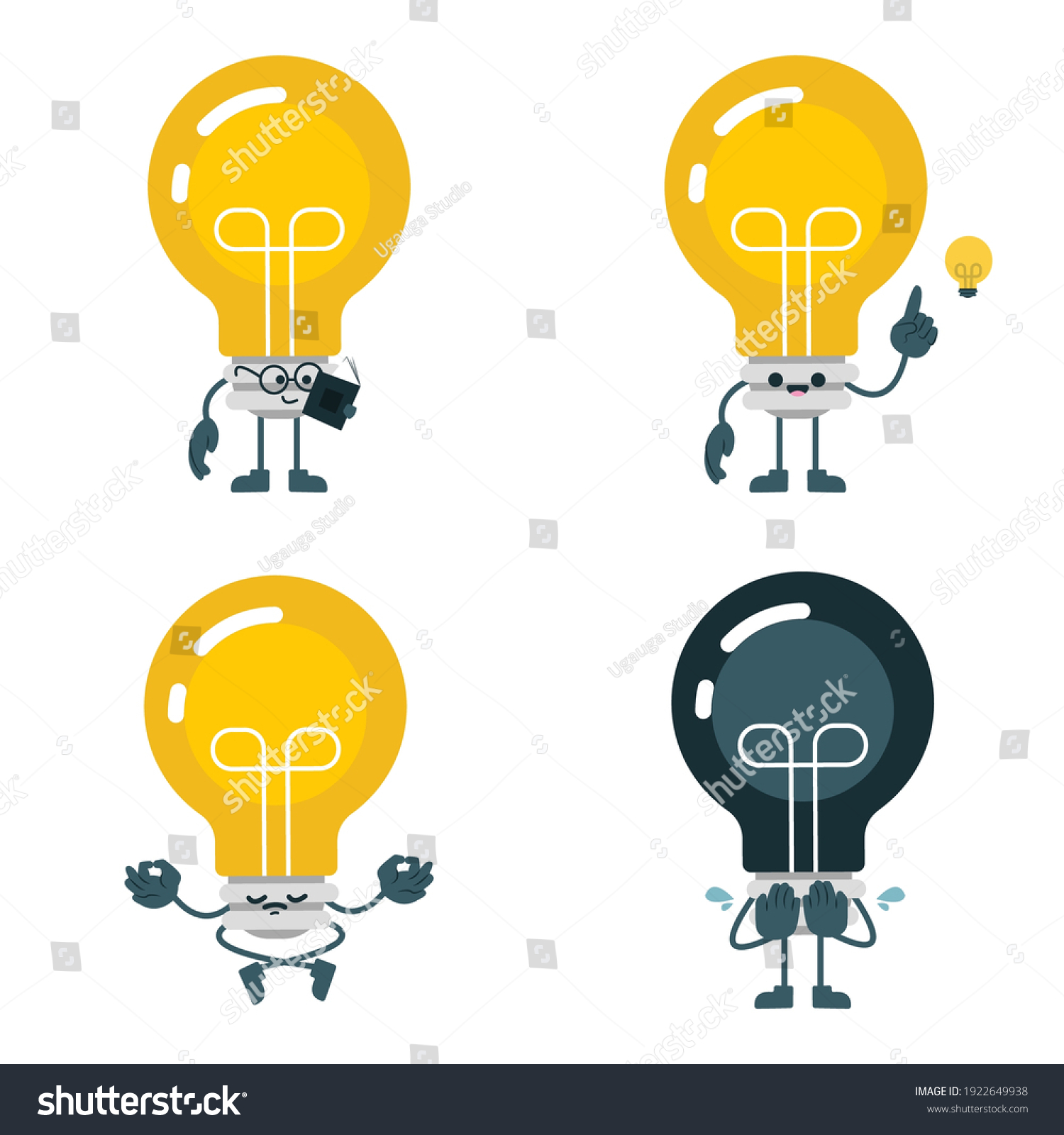 Cartoon Bulb Light Idea Character Collection Stock Vector (Royalty Free ...