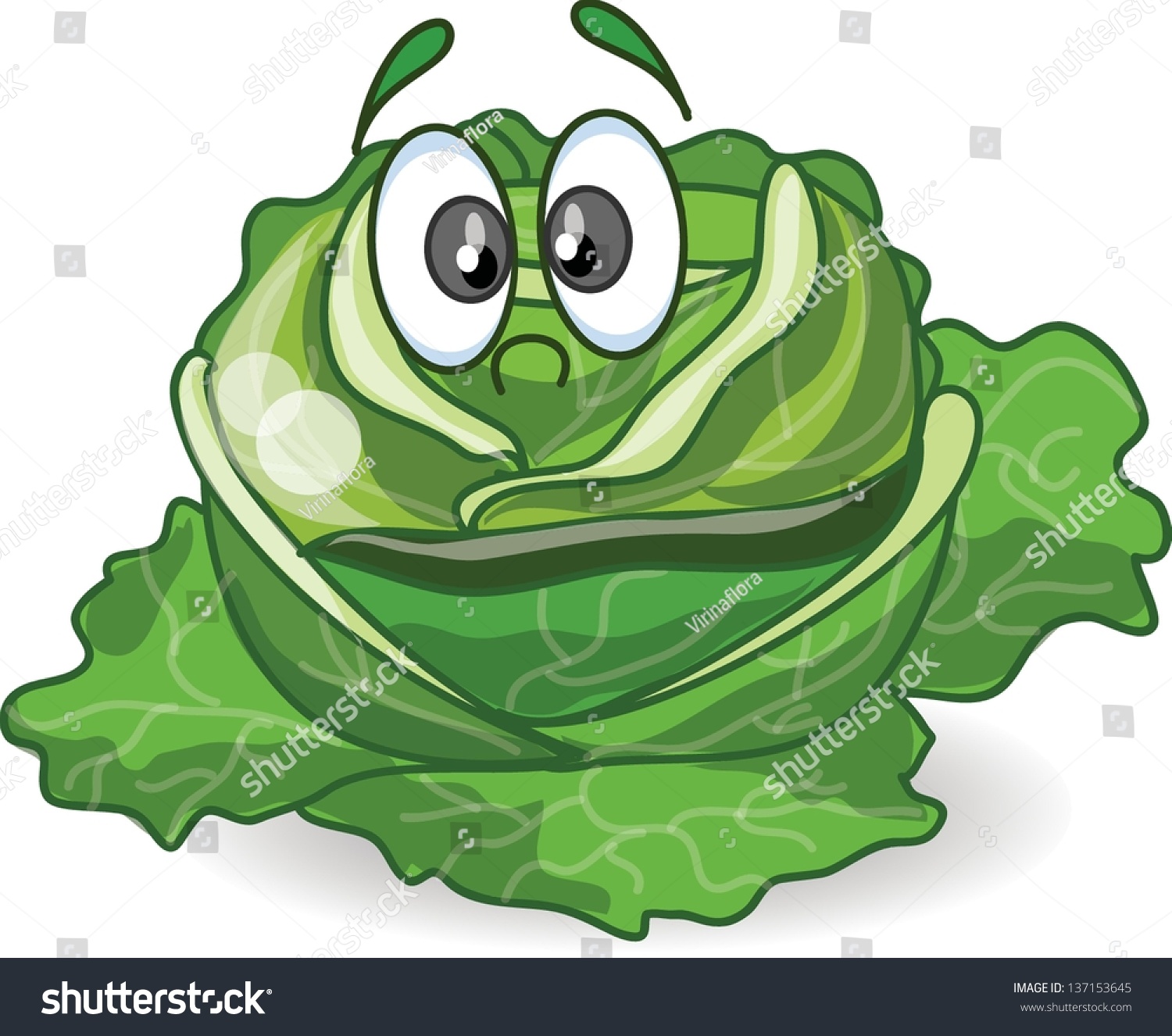 Cartoon Cabbage Cute Face Stock Vector (Royalty Free) 137153645 ...