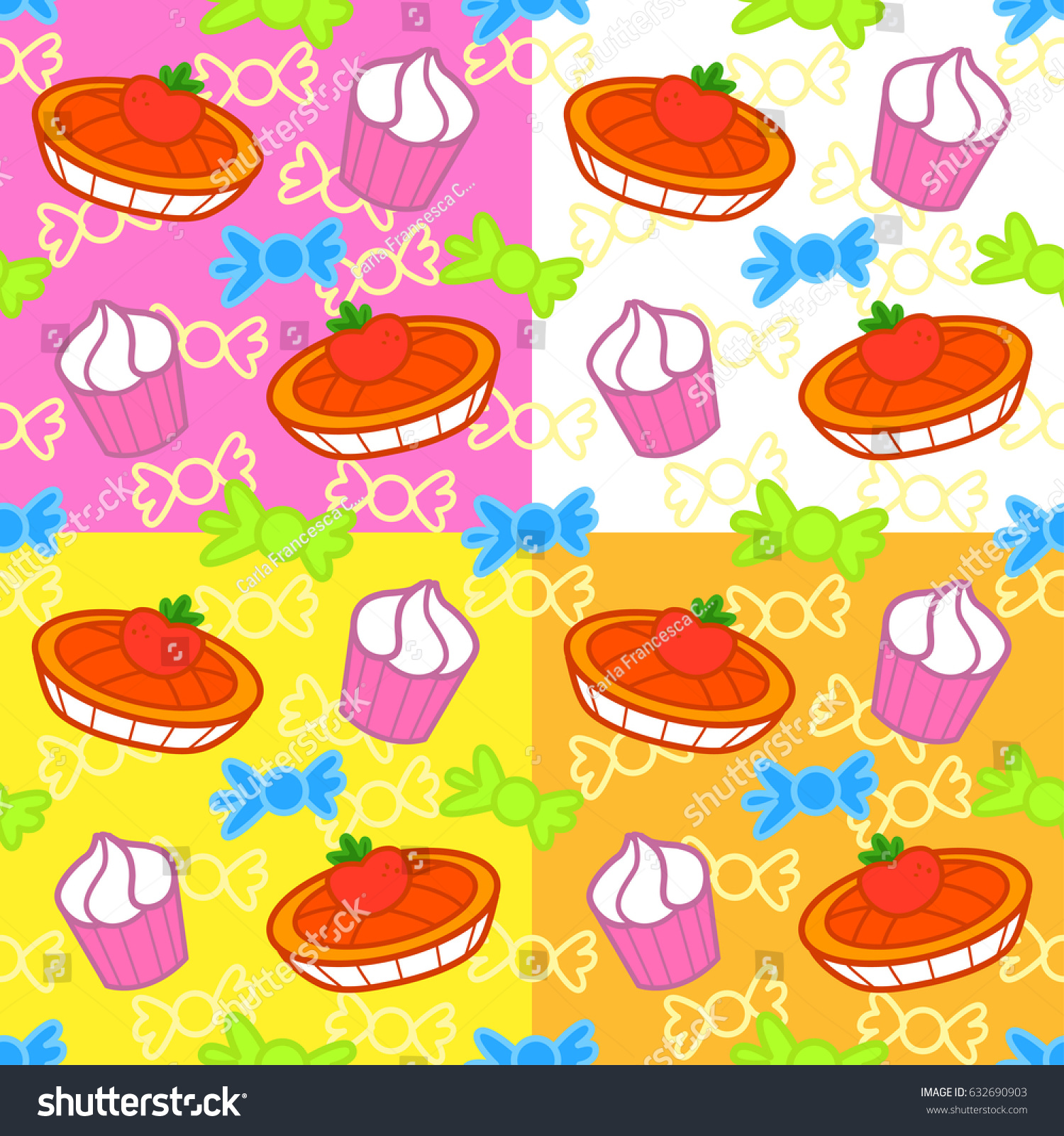 Cartoon Cakes Seamless Vector Illustrated Pattern Stock Vector (Royalty ...
