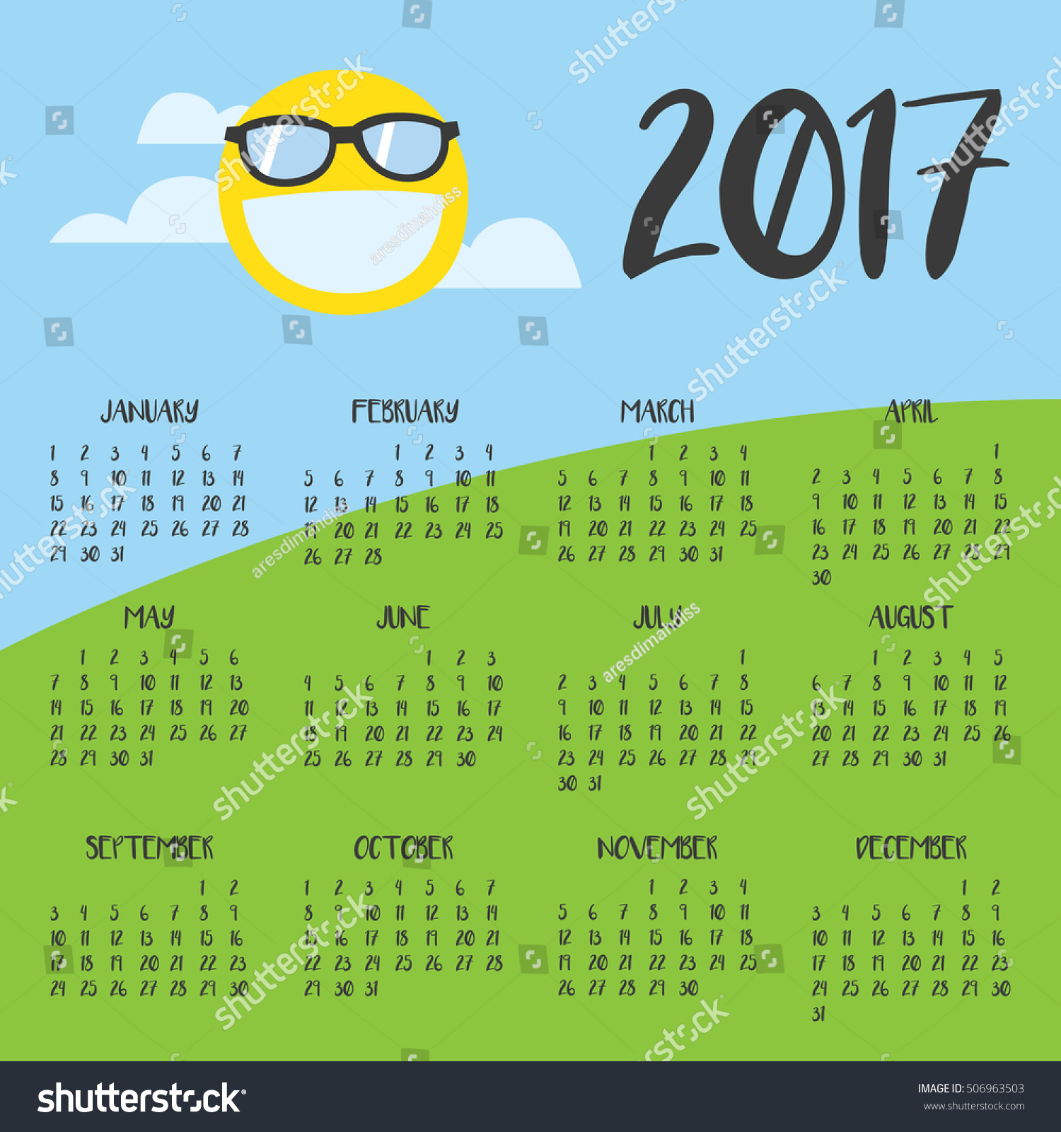 Cartoon Calendar Template Stock Vector (Royalty Free) 506963503