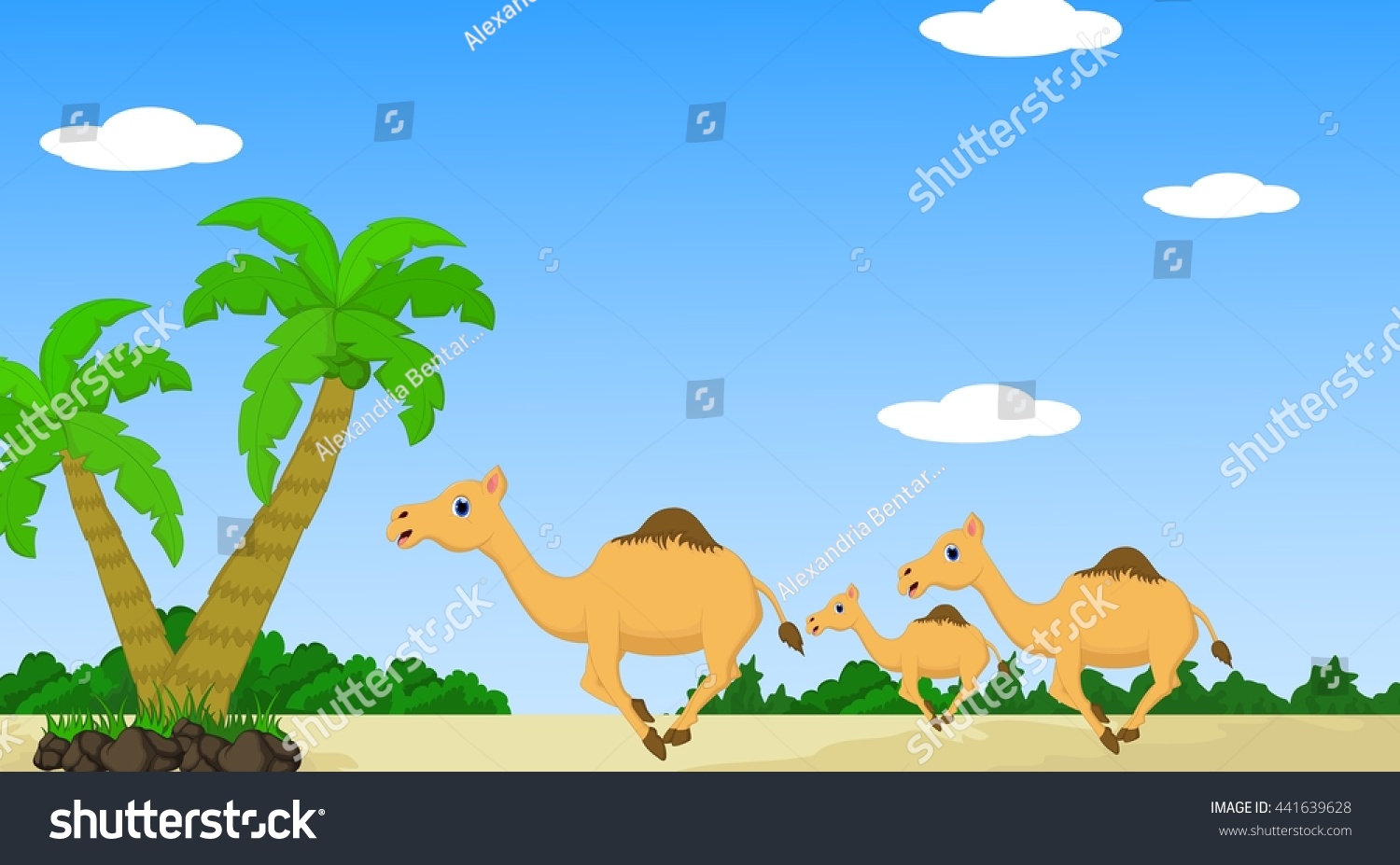Cartoon Camel Desert Landscape Background Stock Vector (Royalty Free ...