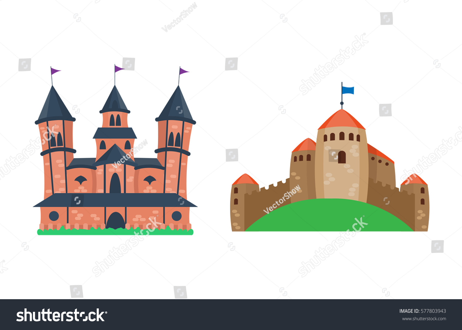Cartoon Castle Architecture Vector Illustration 스톡 벡터(로열티 프리) 577803943 ...