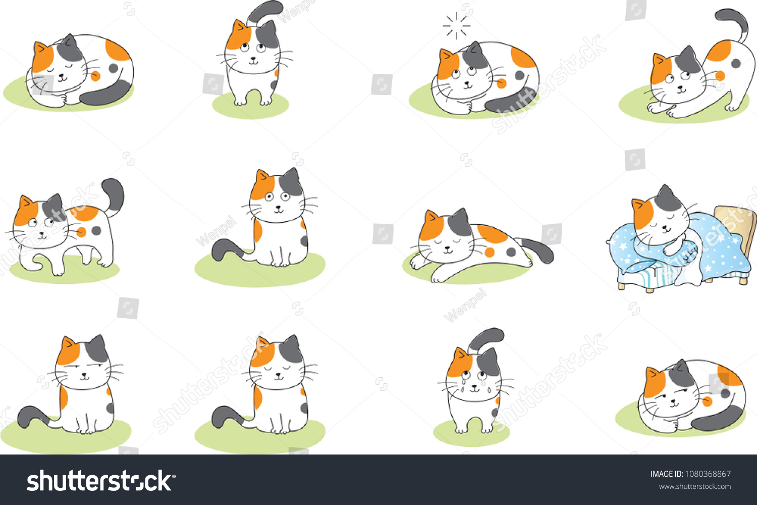 Cartoon Cat Action Set: เวกเตอร์สต็อก (ปลอดค่าลิขสิทธิ์) 1080368867 ...