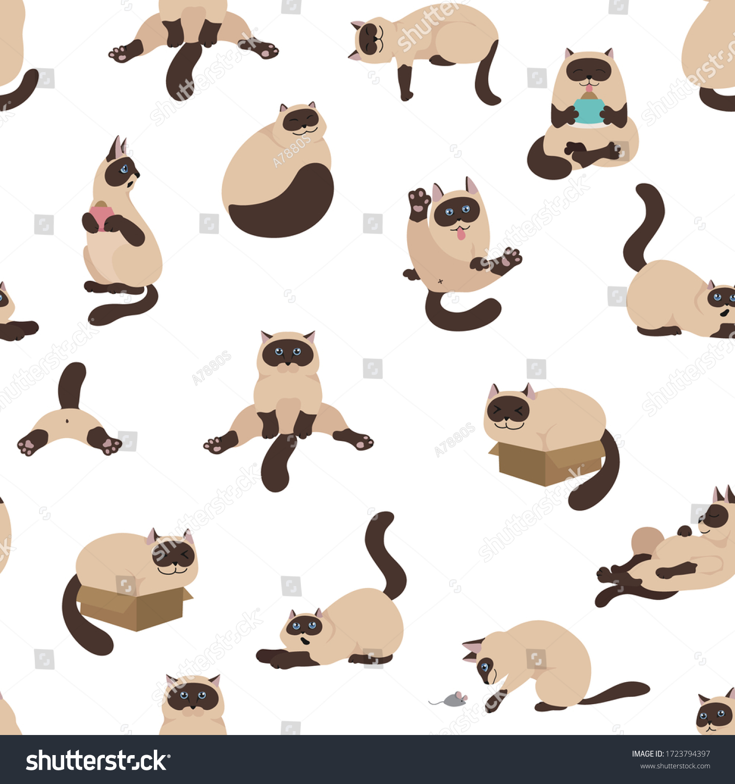 Cartoon Cat Characters Seamless Pattern Different เวกเตอร์สต็อก ปลอด