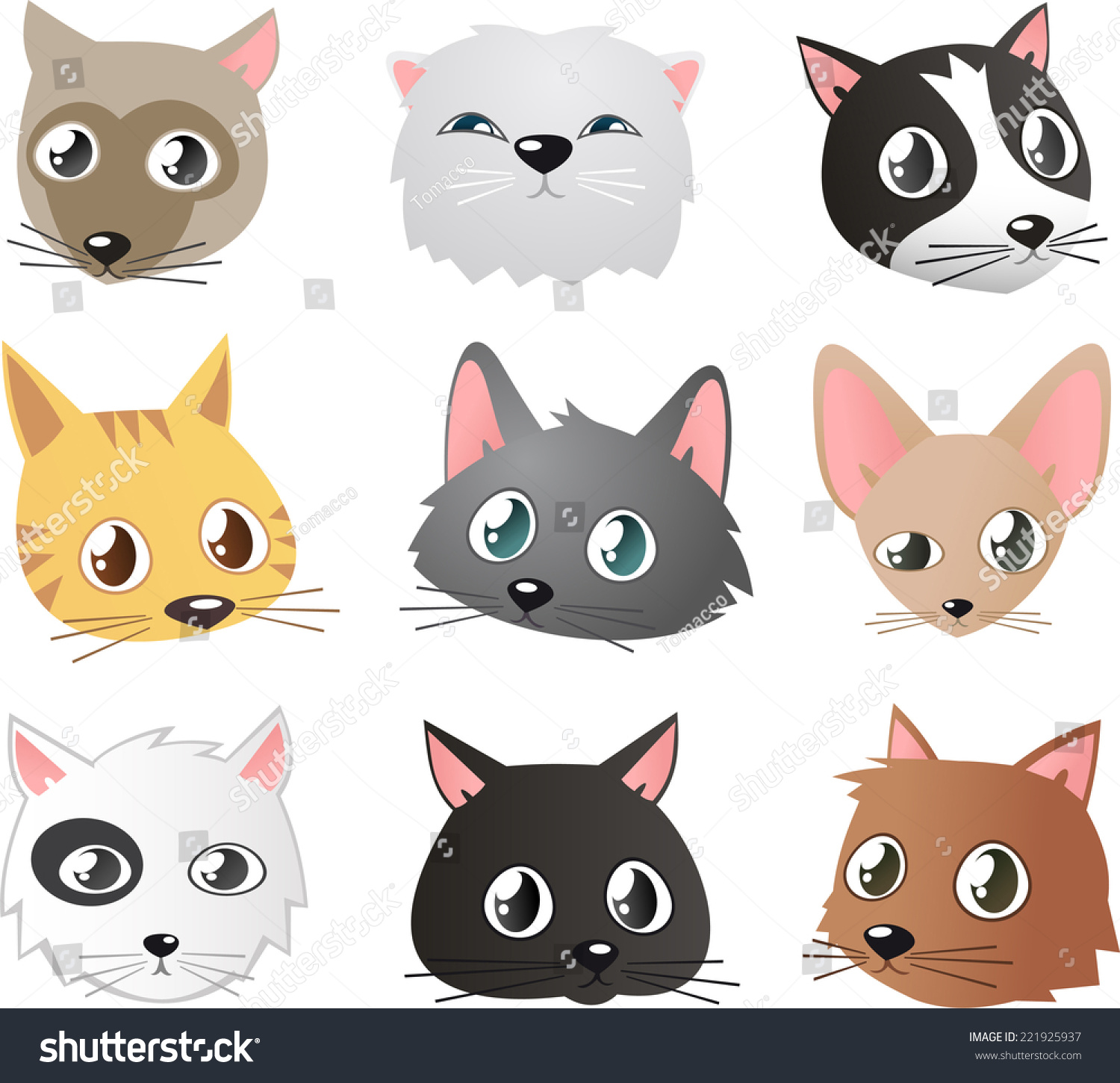 Cartoon Cat Faces Set Vector Icon Stock Vector (Royalty Free) 221925937 ...