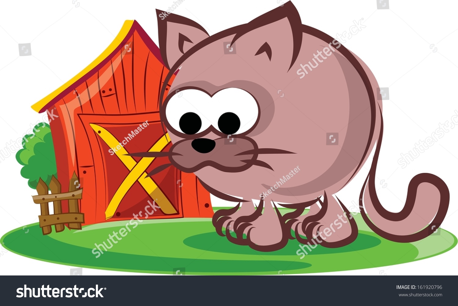 Cartoon Cat On Farm Vector: vetor stock (livre de direitos) 161920796 ...