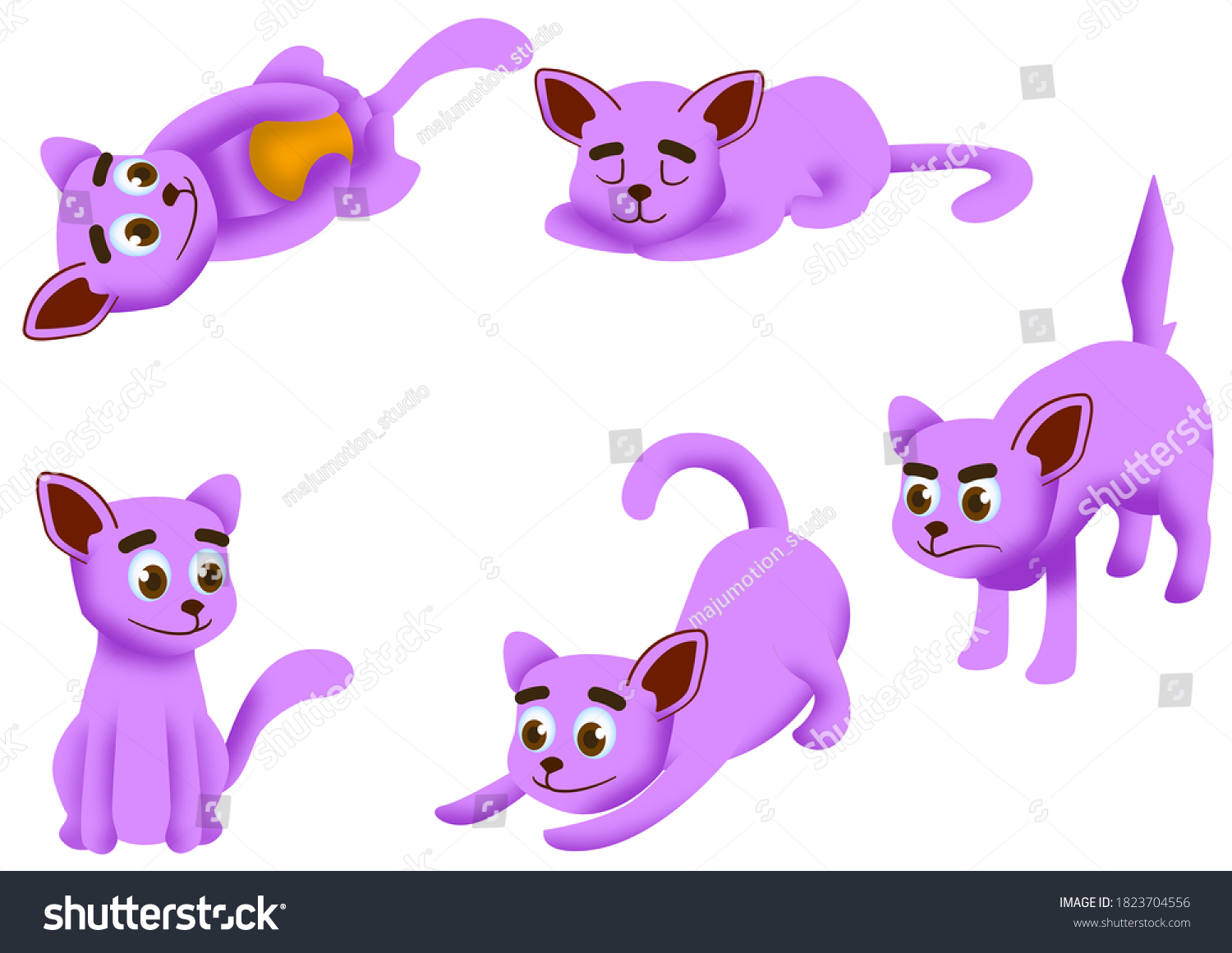Cartoon Cat Set Different Poses Emotions Stock Vector Royalty Free