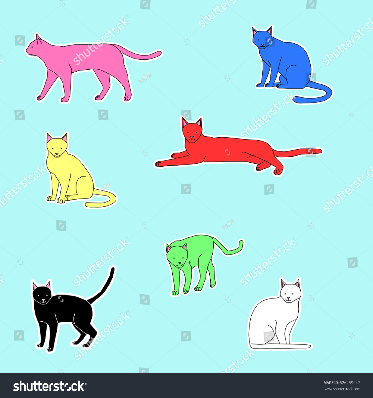 Cartoon Cat Stickers 库存矢量图（免版税）626259947 | Shutterstock