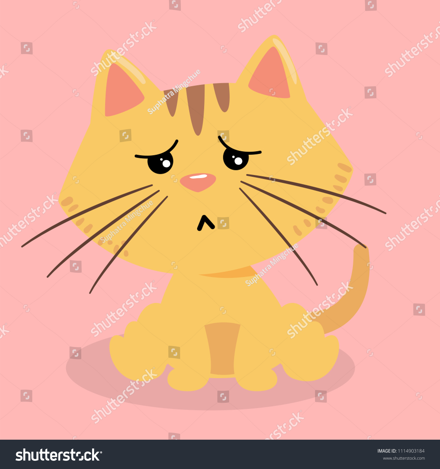 Cartoon Cat Suspicious Pink Background Vector Stock Vector (Royalty ...