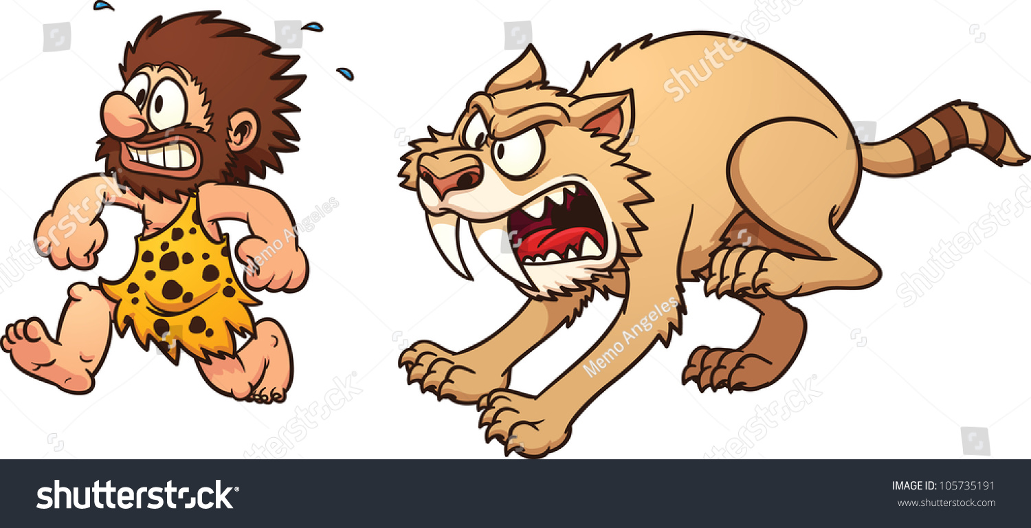 Cartoon Caveman Running Away Sabertooth Vector Stock Vector (Royalty ... Cartoon Caveman Running Away Sabertooth Vector Stock Vector (Royalty ...