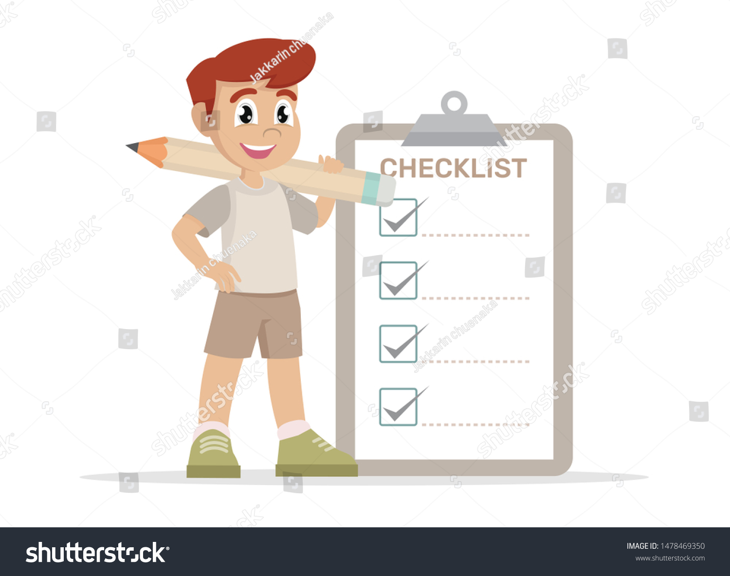 Cartoon Character Boy Marked Checklist Vector Stock Vector (Royalty ...