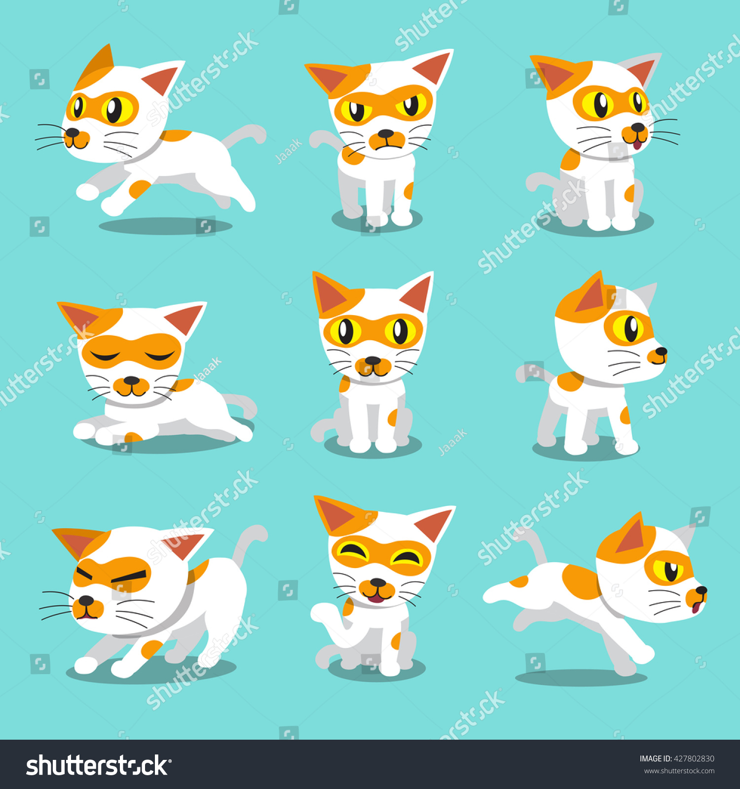 Vektor Stok Cartoon Character Cat Poses (Tanpa Royalti) 427802830 ...