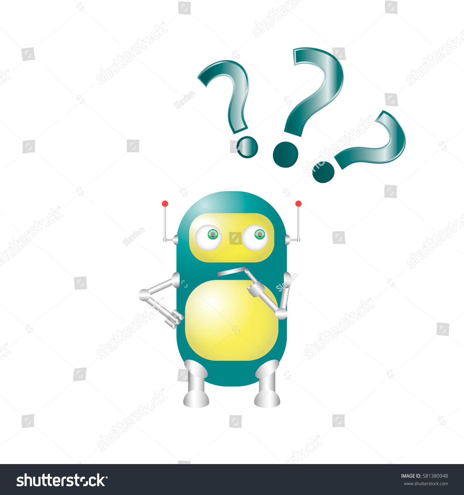 Cartoon Character Cute Robot Think Vector: vector de stock (libre de ...