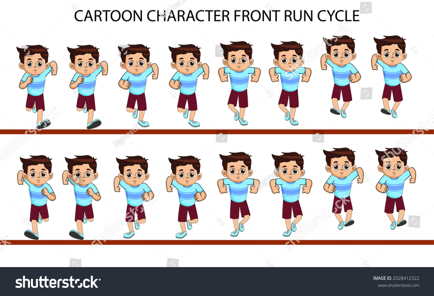 Cartoon Character Front Run Cycle Frame: стоковая векторная графика ...