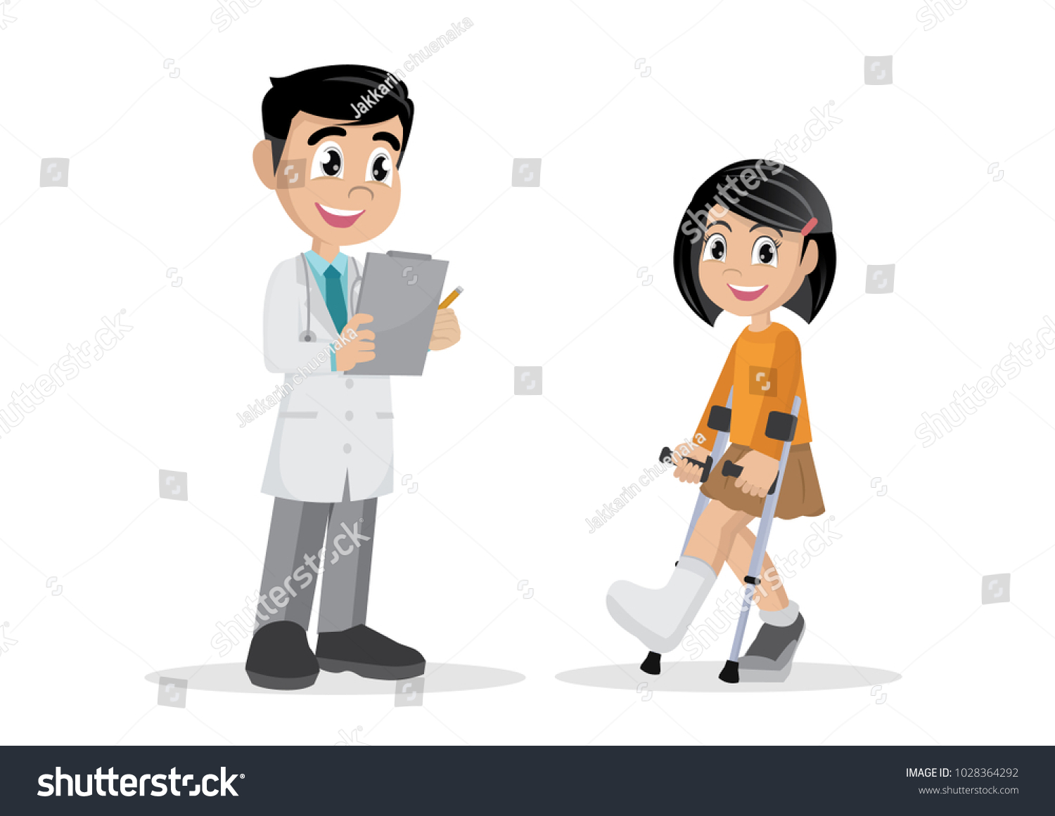 Cartoon Character Girl Plastered Leg Crutches Stock Vector Royalty Free 1028364292 Shutterstock