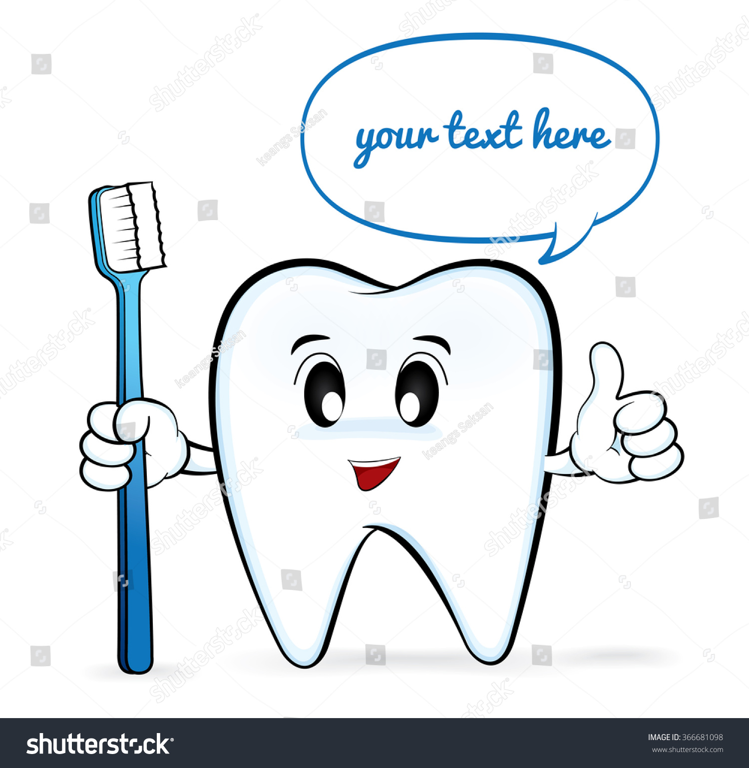 Cartoon Character Tooth Holding Toothbrush Vector Stock Vector (Royalty ...