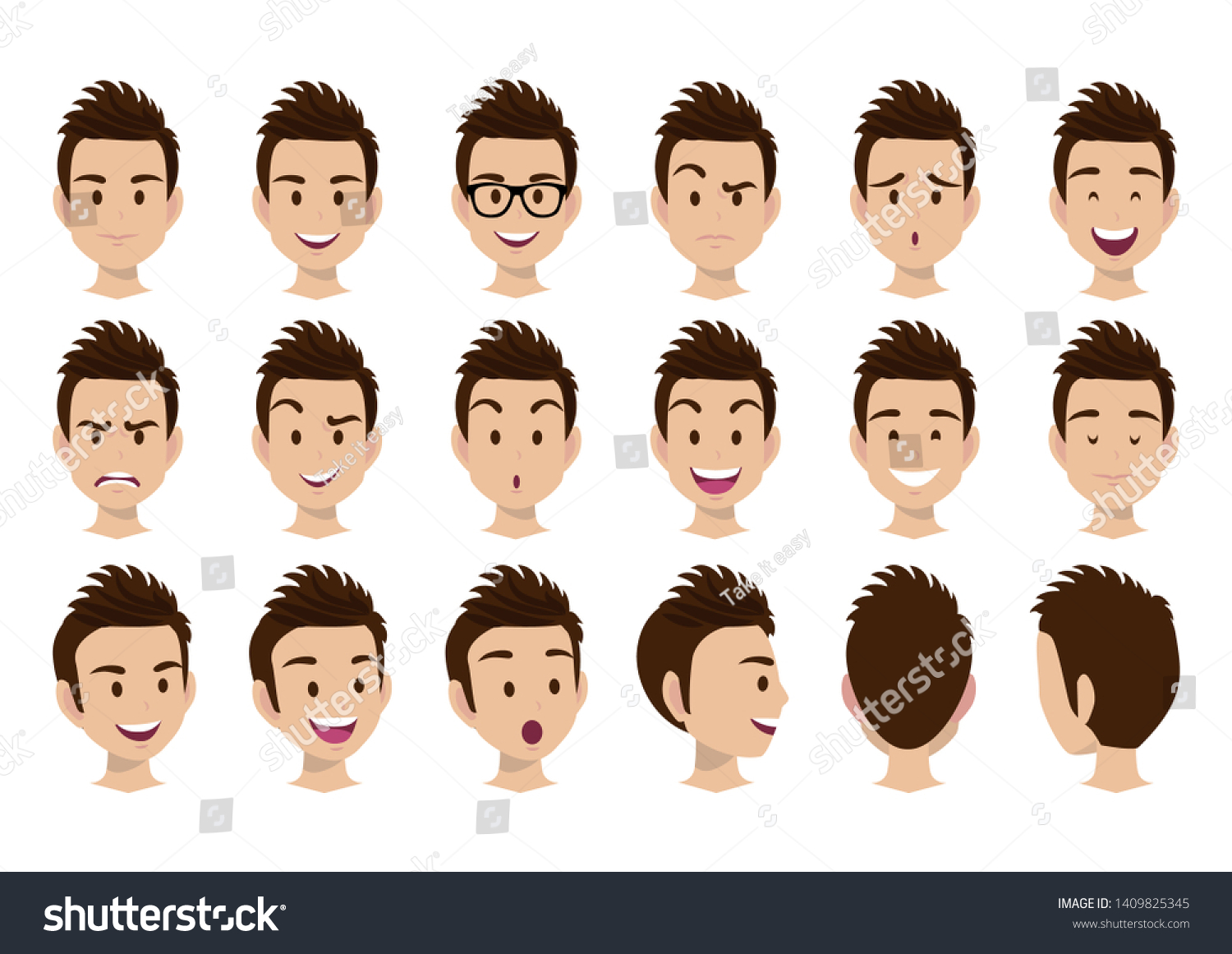Cartoon Character Man Head Vector Set Stock Vector (Royalty Free ...