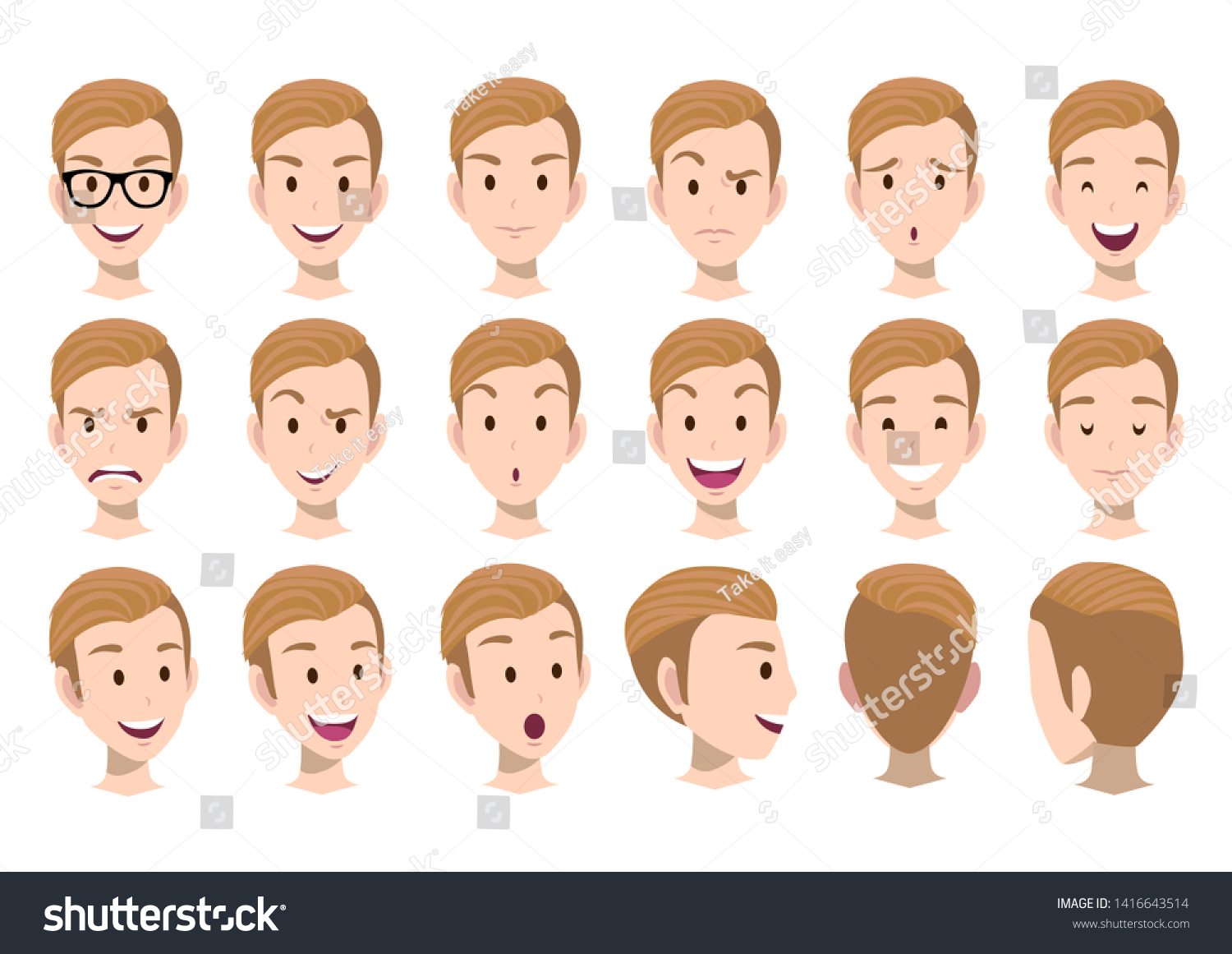 Cartoon Character Man Head Vector Set Stock Vector (Royalty Free ...