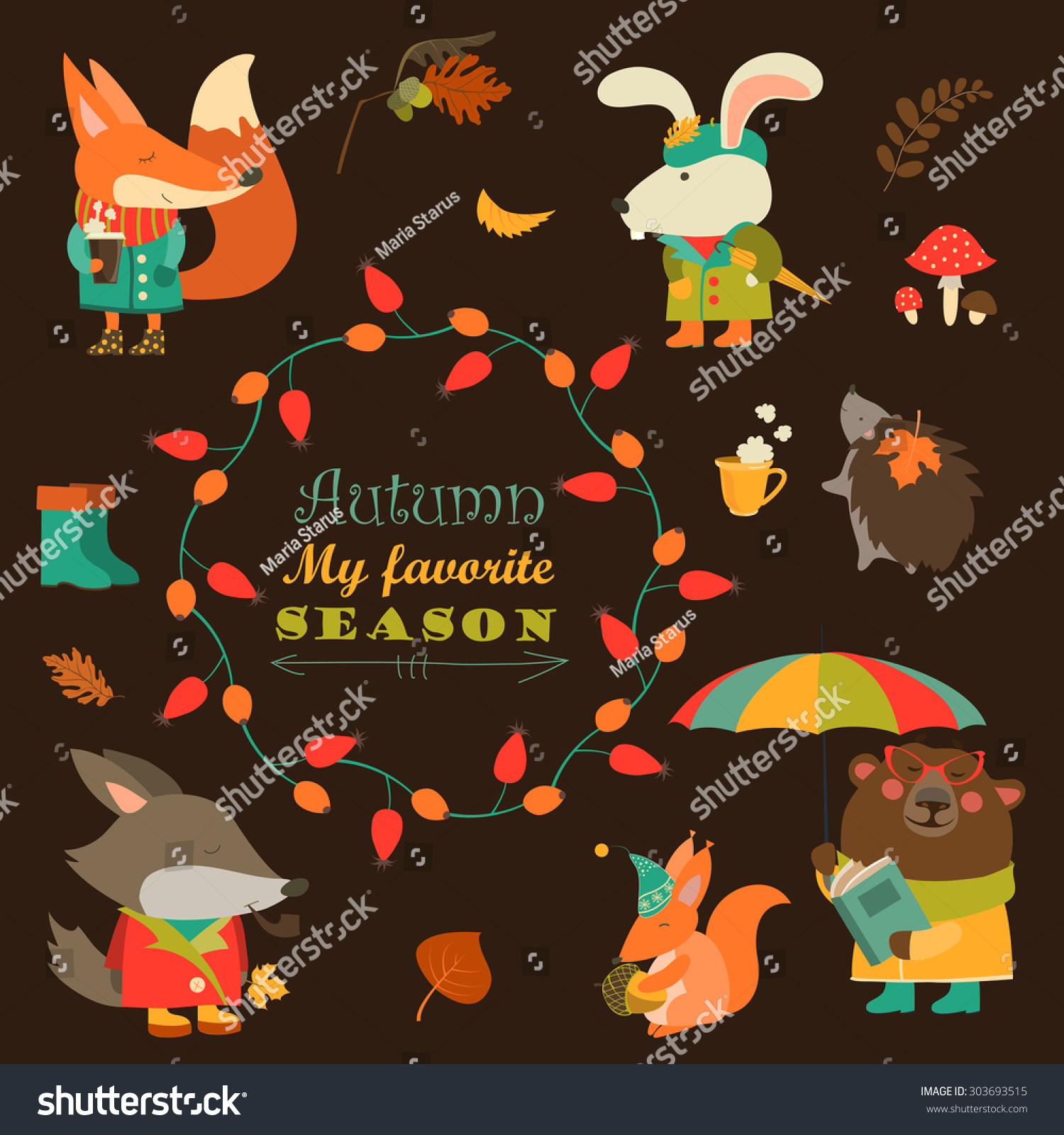 Cartoon Characters Autumn Elements Vector Collection Stock Vector ...