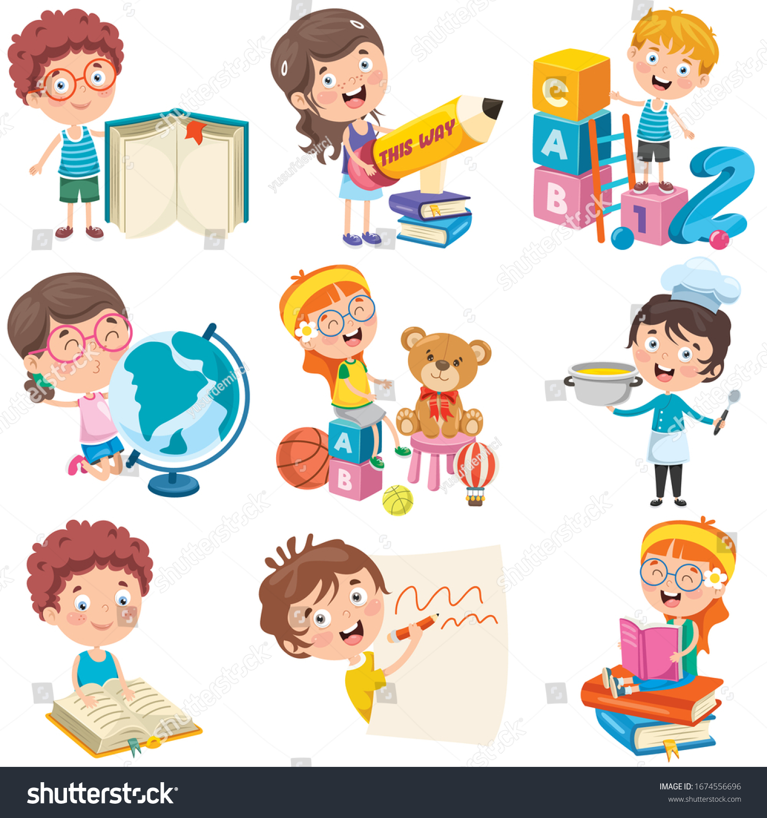 Cartoon Characters Doing Various Activities: เวกเตอร์สต็อก (ปลอดค่า ...