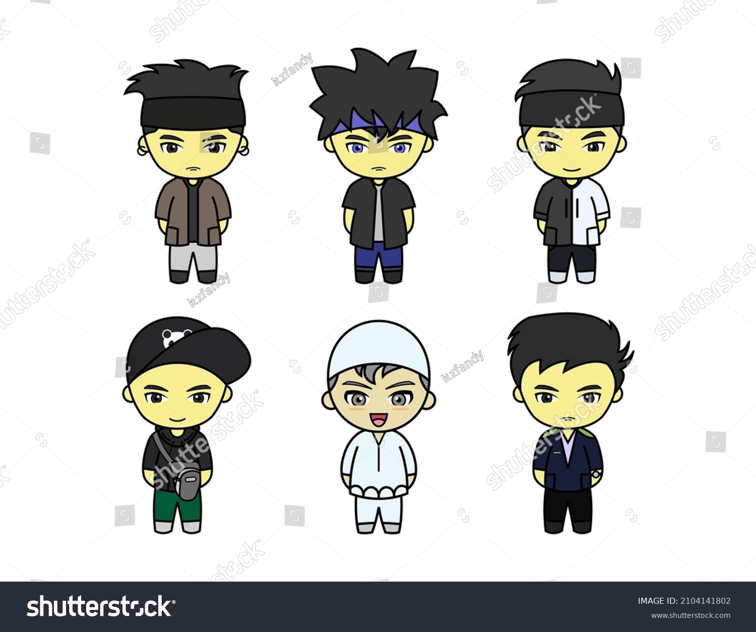 Cartoon Chibi Character Boy Set 库存矢量图（免版税）2104141802 | Shutterstock