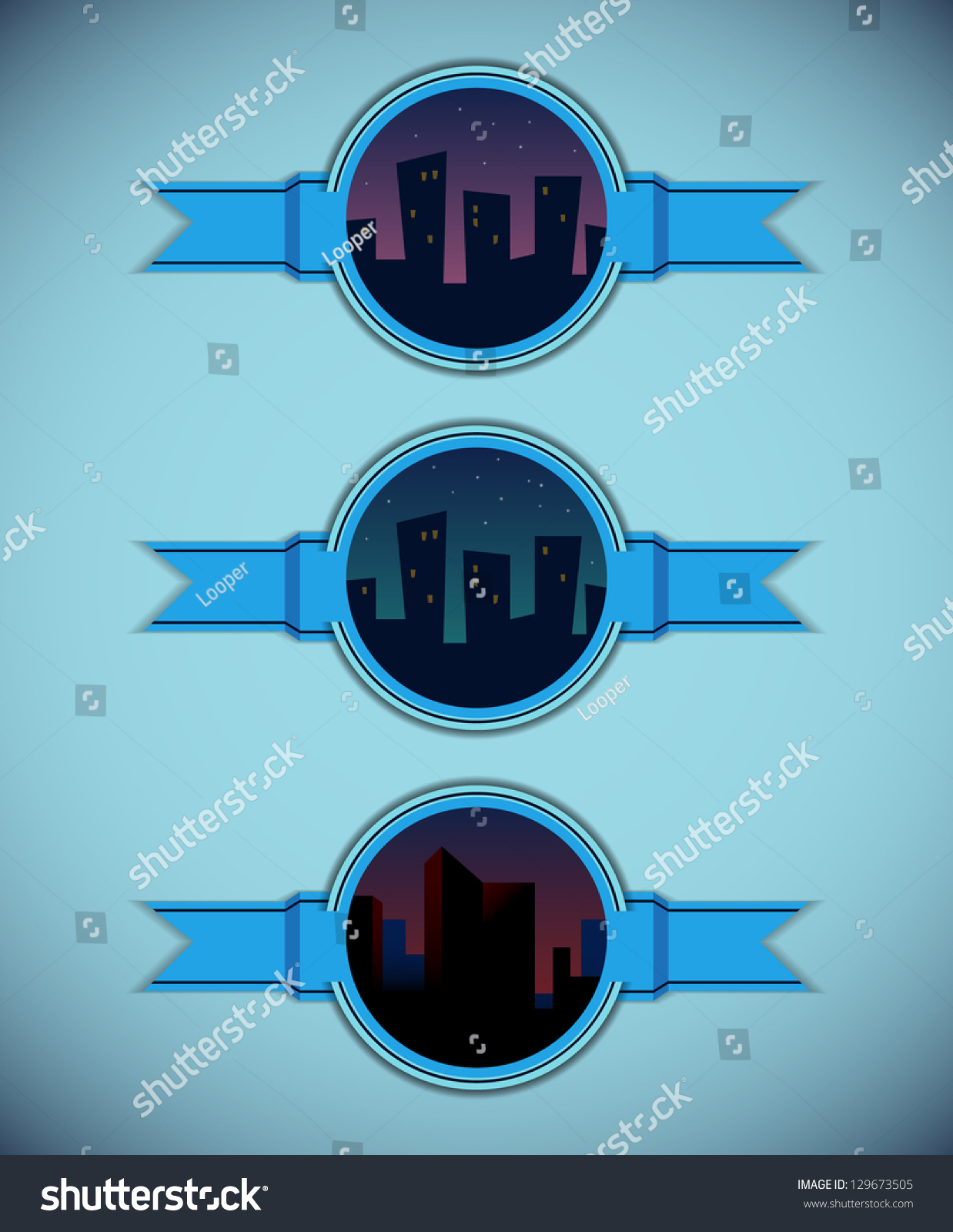 Cartoon City Labels Night Version Eps10 Stock Vector (Royalty Free ...