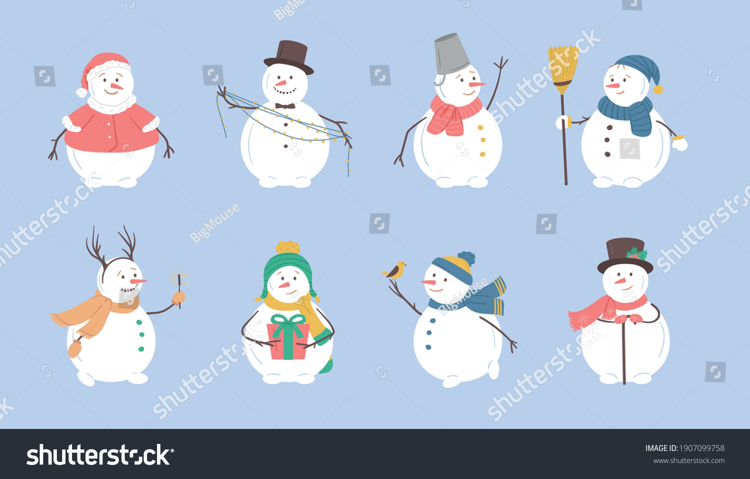 Cartoon Color Snowman Different Types Icons: stockvector (rechtenvrij ... Cartoon Color Snowman Different Types Icons: stockvector (rechtenvrij ...