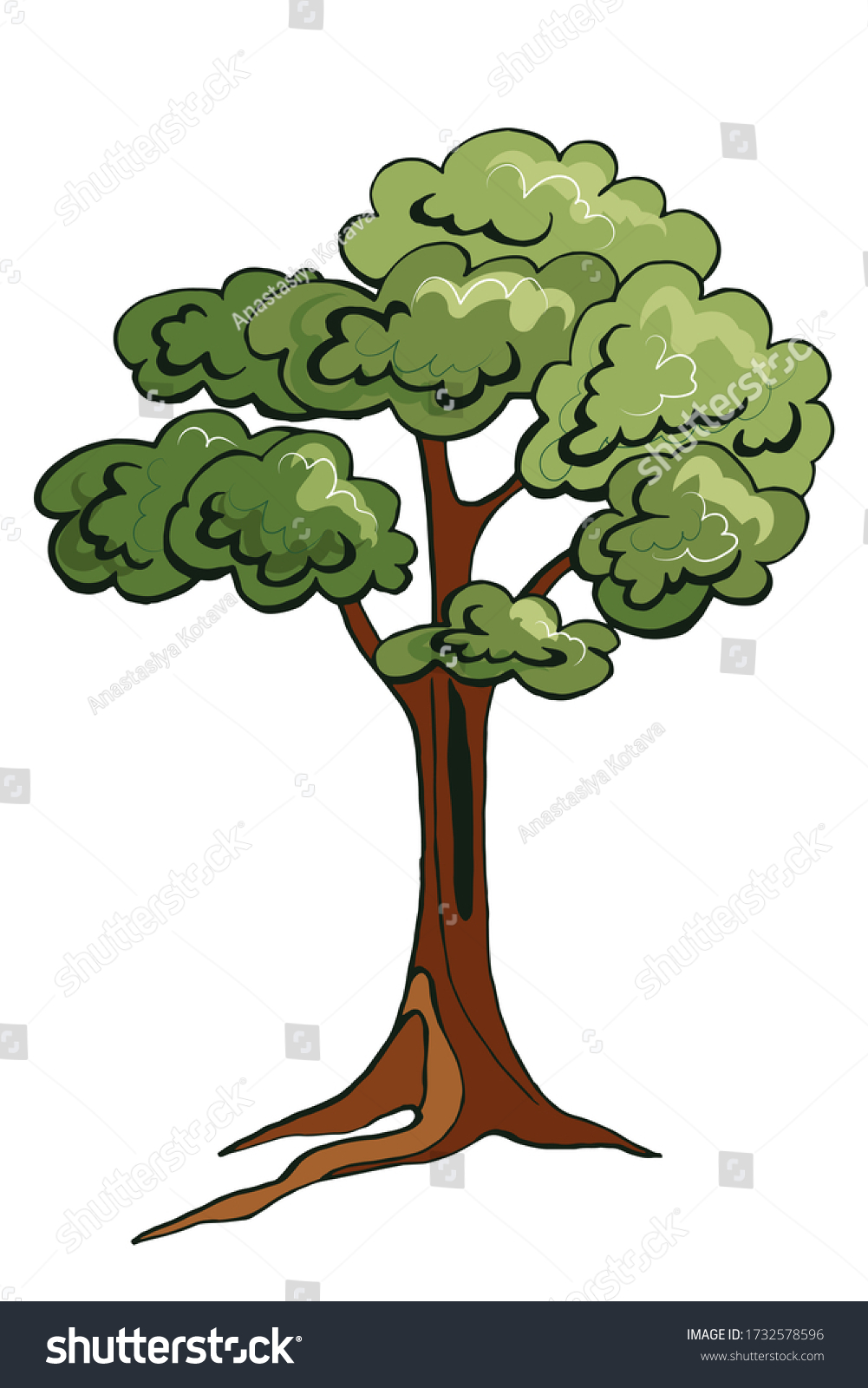 Cartoon Color Tree Vector Illustration: เวกเตอร์สต็อก (ปลอดค่าลิขสิทธิ์ ...