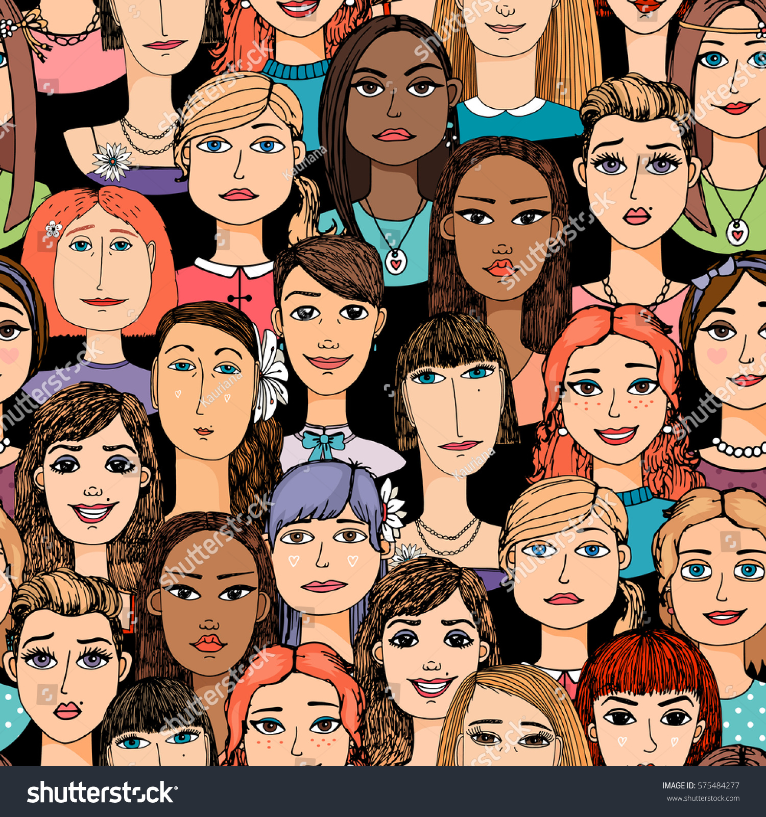 Cartoon Colored Faces Crowd Doodle Handdrawn Stock Vector 575484277 ...