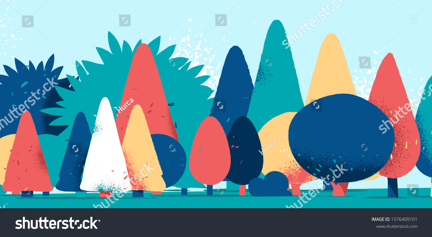 Cartoon Colorful Forest Trees Background Vector Stock Vector (Royalty ...