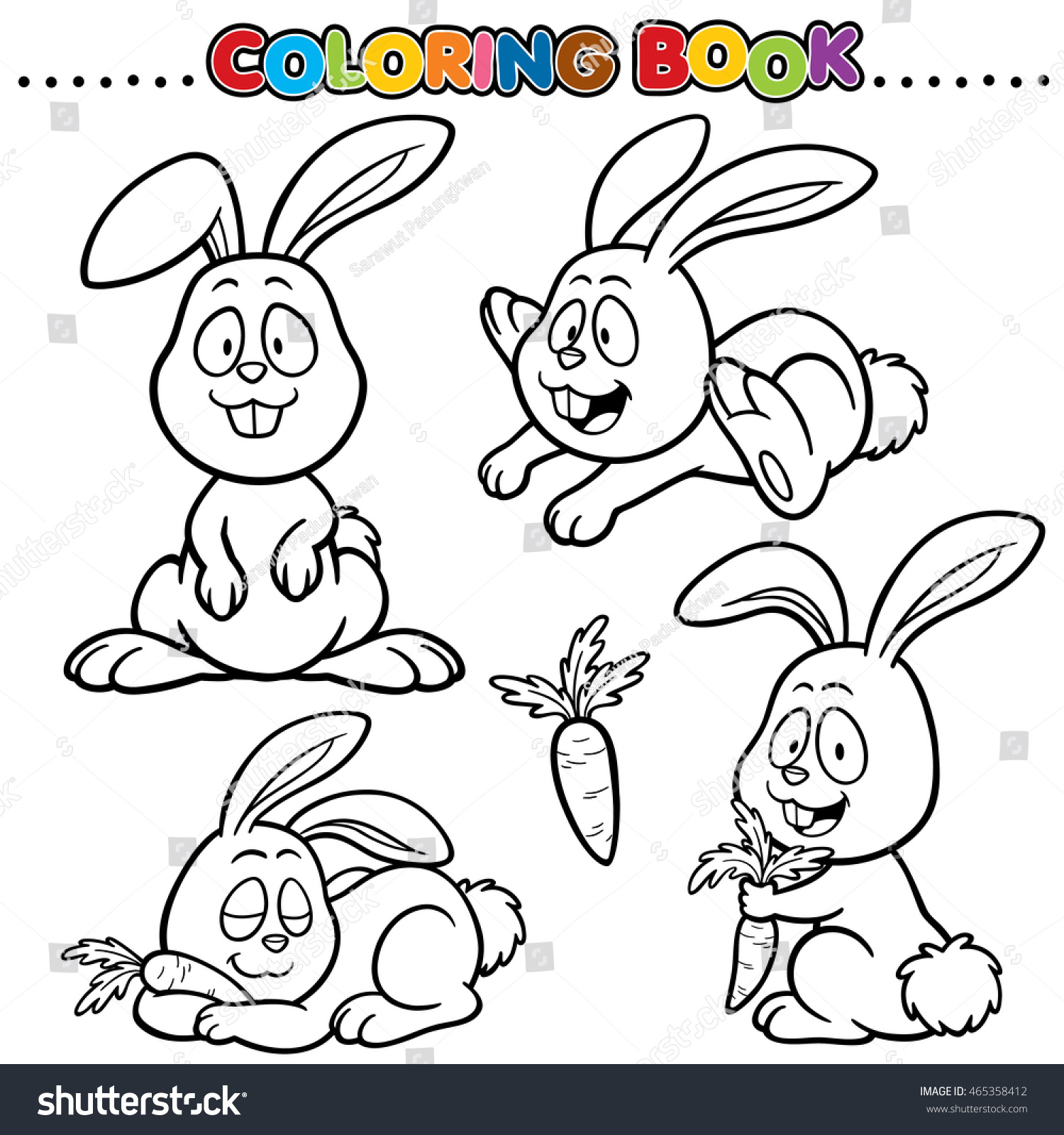 Cartoon Coloring Book Rabbit Stock Vector (Royalty Free) 465358412