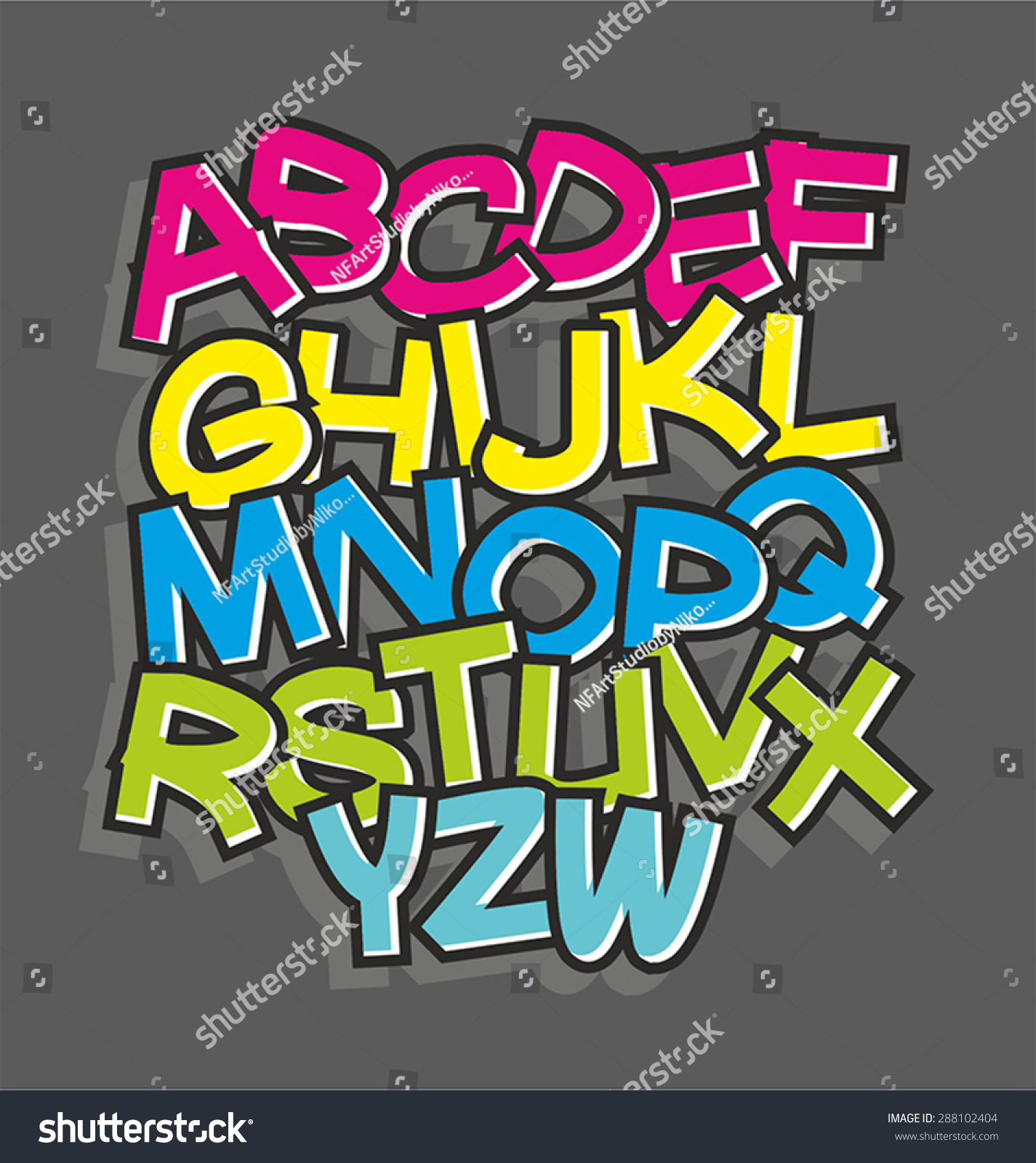 Cartoon Comic Font Alphabet: vector de stock (libre de regalías) 288102404