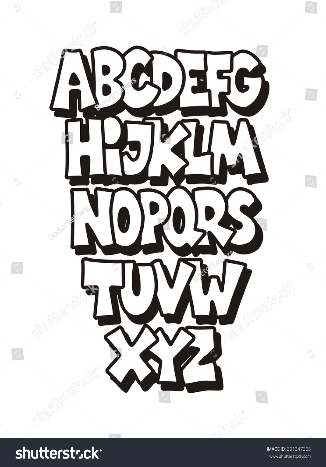 Cartoon Comic Graffiti Font Alphabet Vector เวกเตอร์สต็อก ปลอดค่า