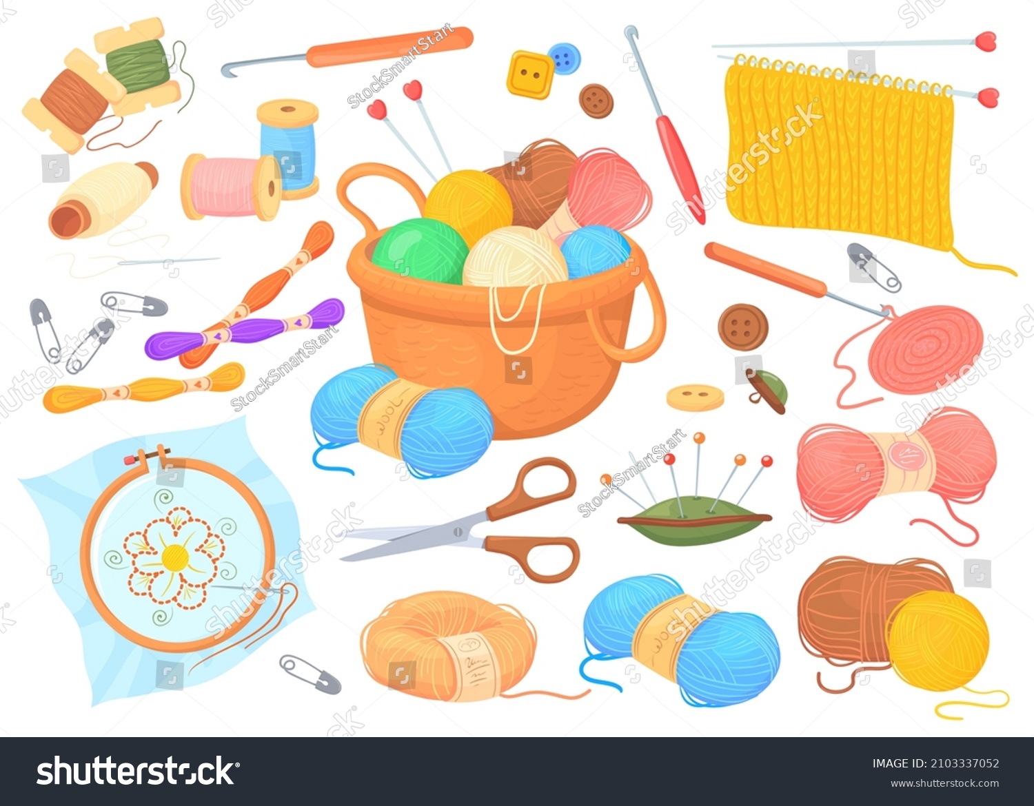 Cartoon Crochet Tools Handicrafted Yarn Kit Stock Vector Royalty Free