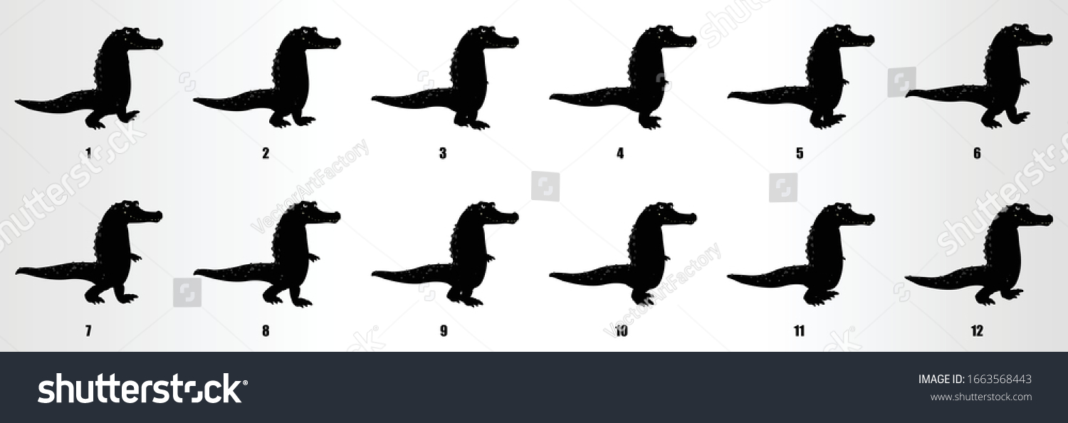 Cartoon Crocodile Walk Cycle Animation Frames: vetor stock (livre de ...