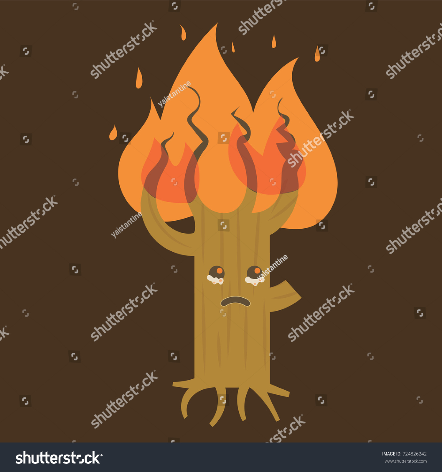 Cartoon Crying Burned Tree: vector de stock (libre de regalías ...